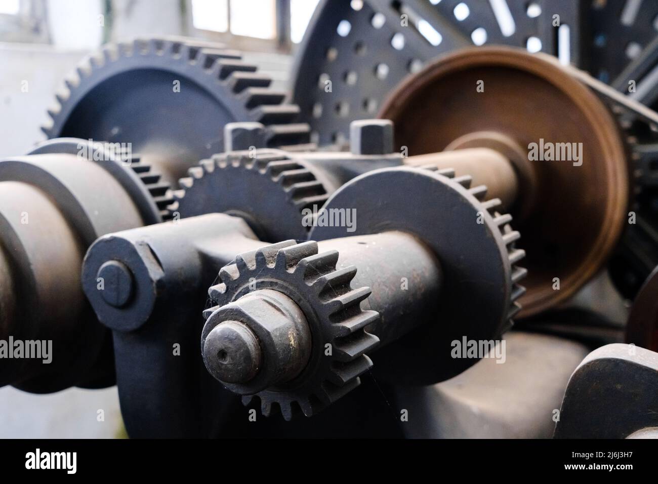 Old machinery from the 19th century to treat metal, exhibited in a ...