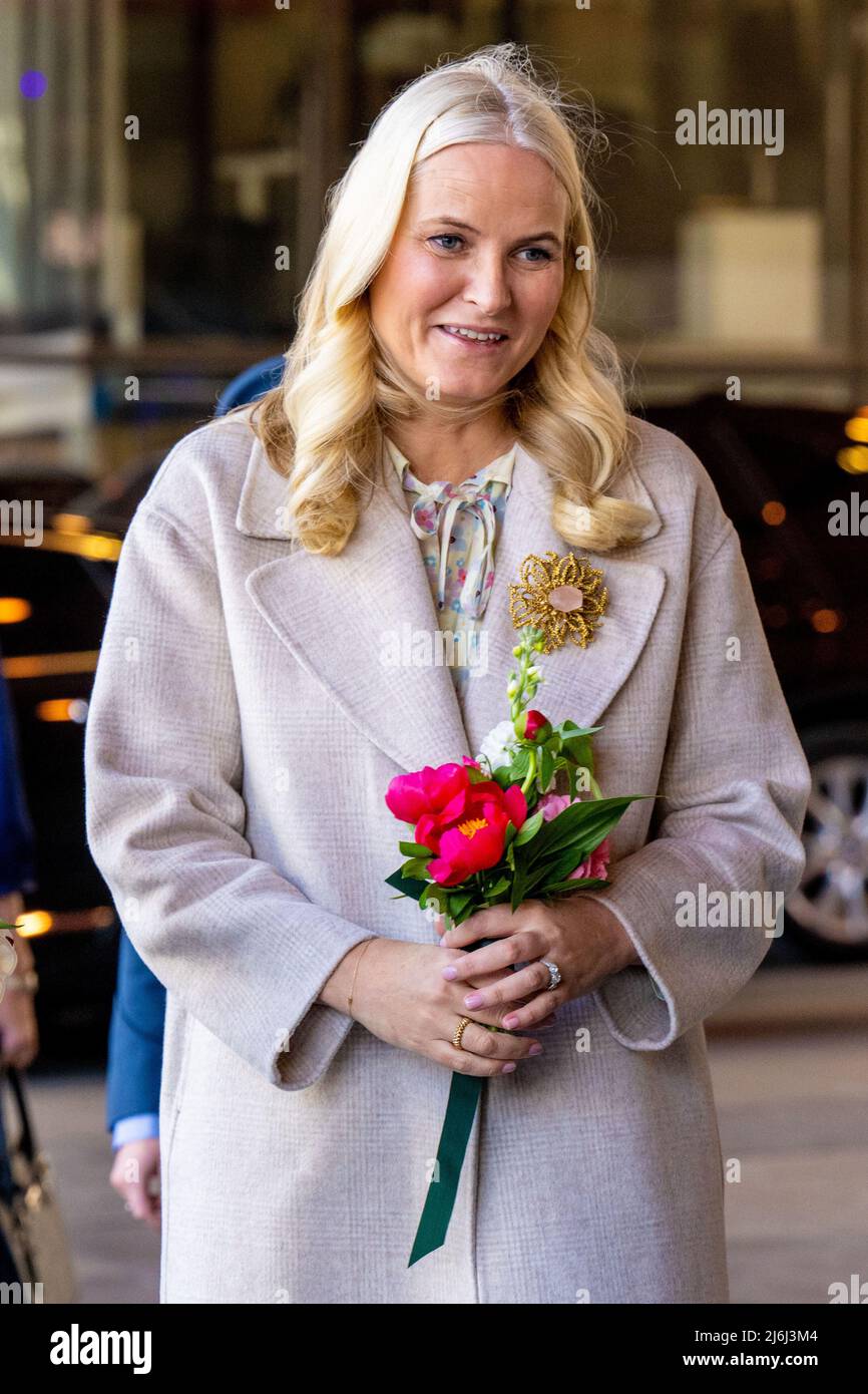 Princess Mette-Marit of Norway during a visit to Karolinska Institutet ...