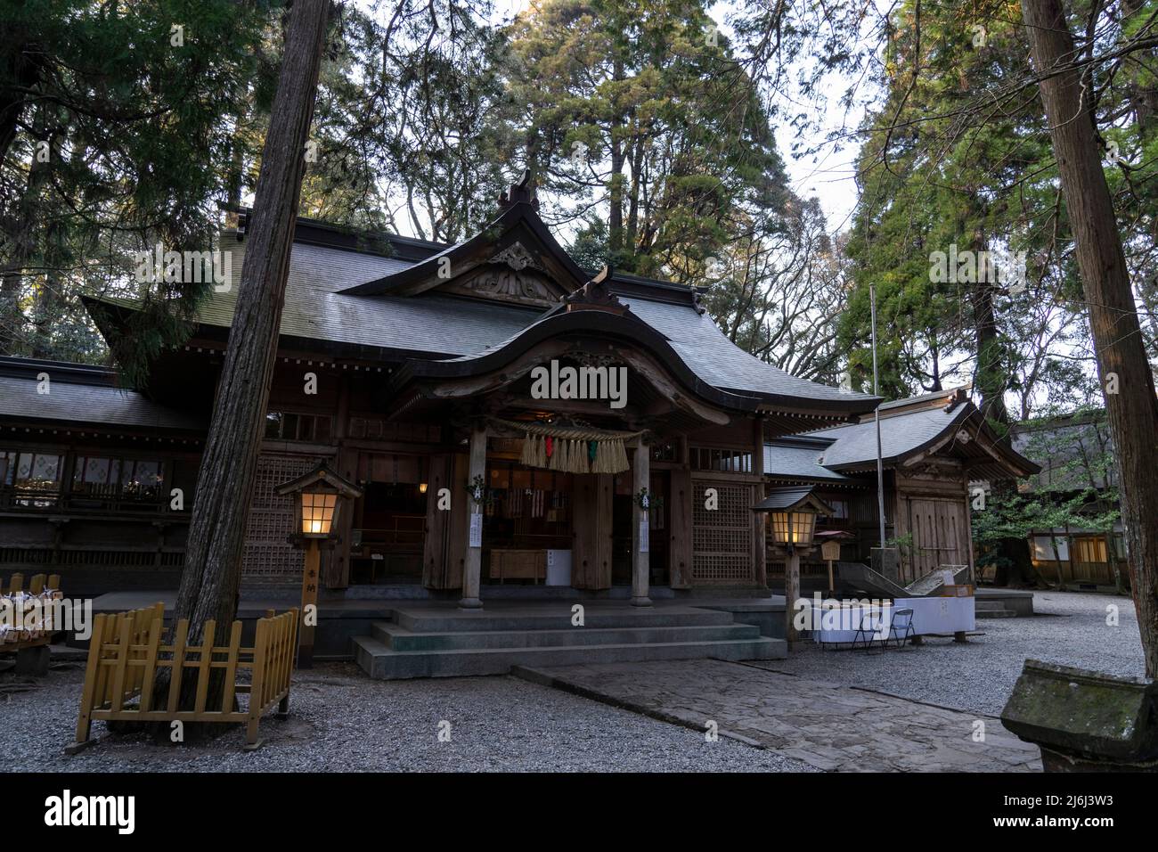 Takachiho Shrine, Shinto shrine amongst cedar trees, Kyushu, Japan ...