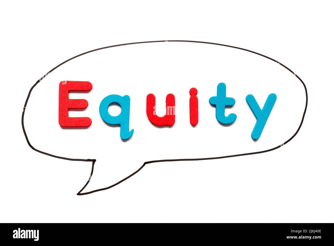 Alphabet letter with word equity in black line hand drawing as bubble ...