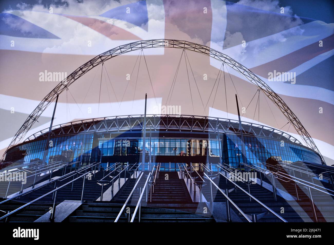 Wembley Stadium with faded Union Jack, in Wembley London Stock Photo ...