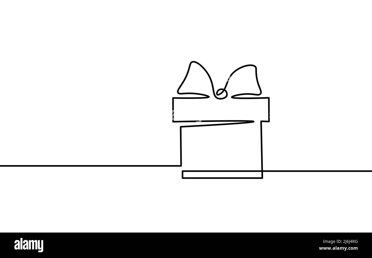 One continuous line art gift ribbon. Birthday present minimalist ...