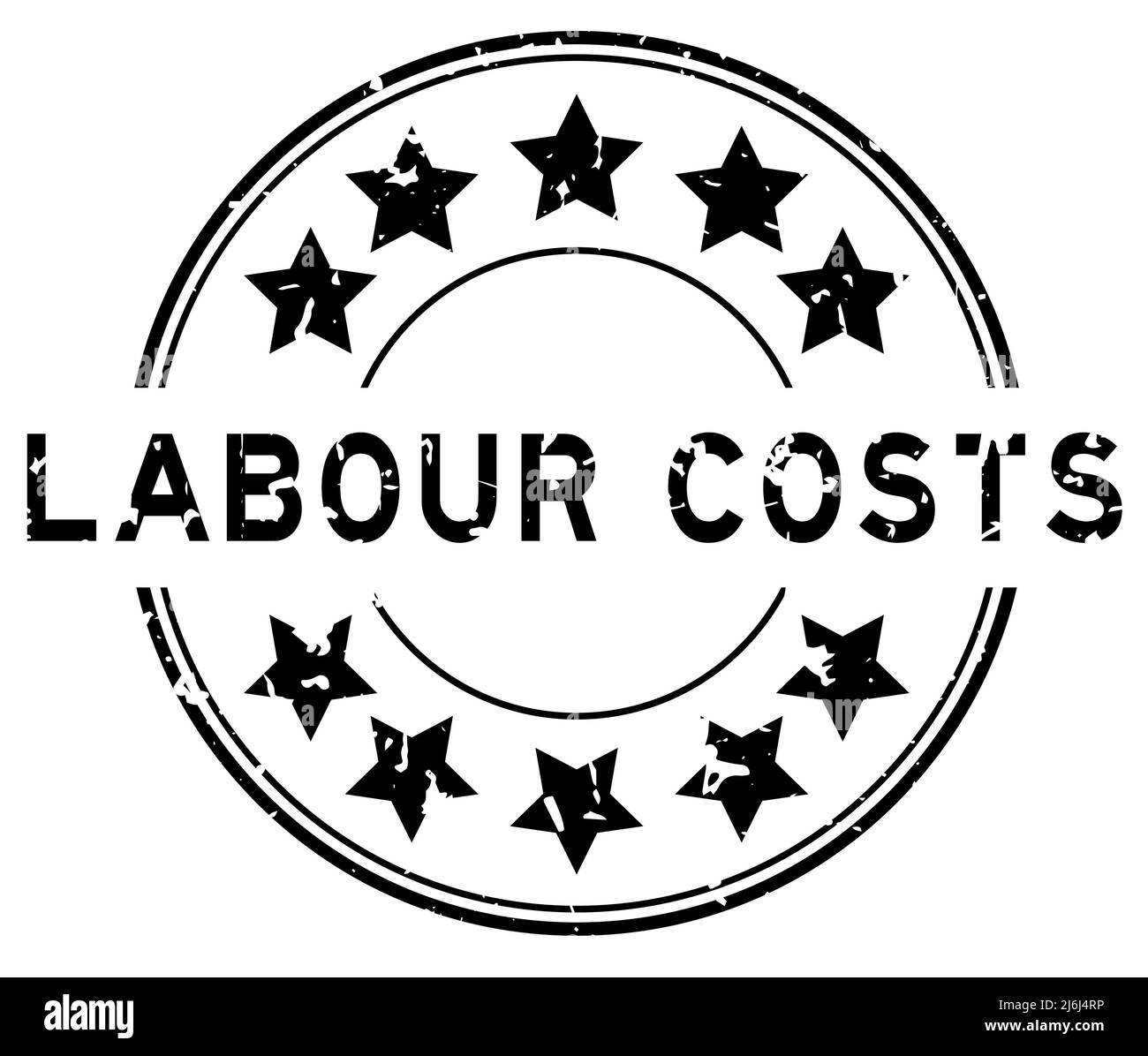 Grunge black labour costs word with star icon round rubber seal stamp ...