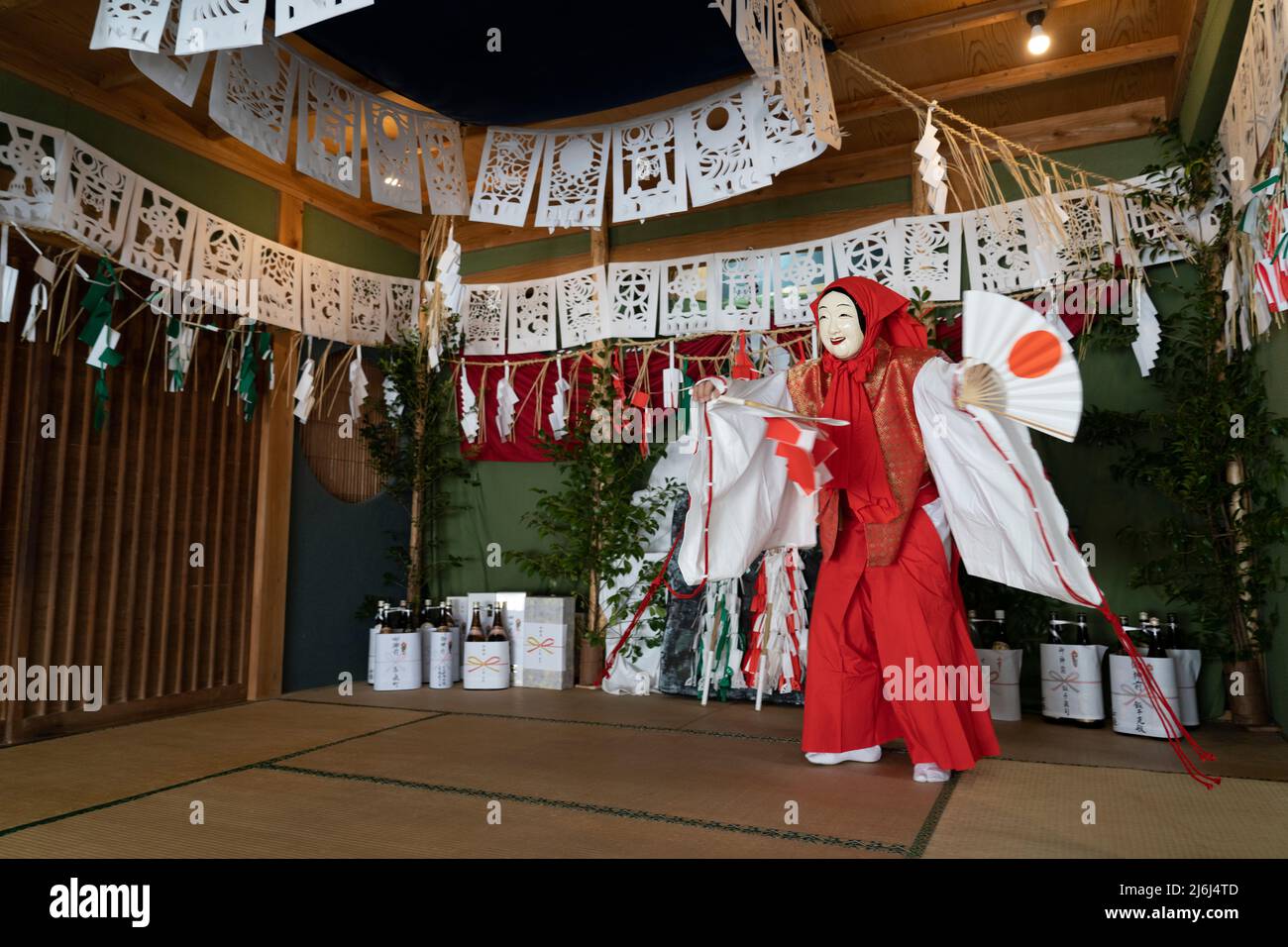 Fujisaki-san, a master of Kagura the Shinto ritual performance telling ...