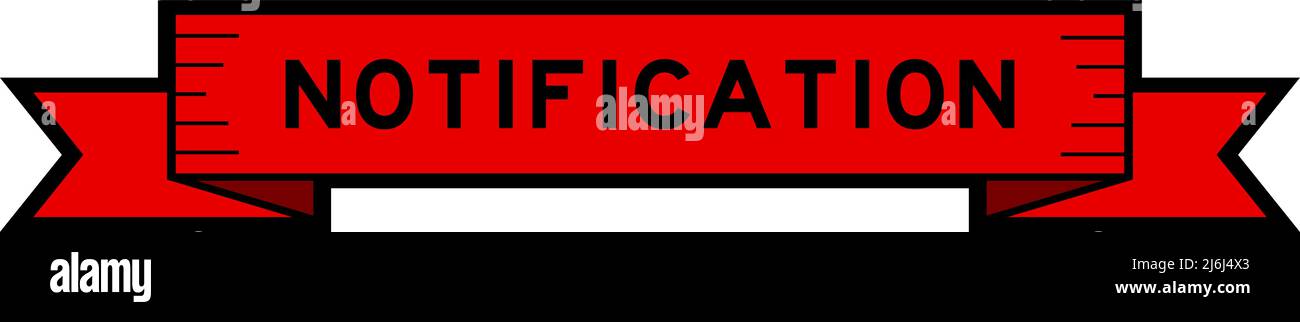 Ribbon label banner with word notification in red color on white ...