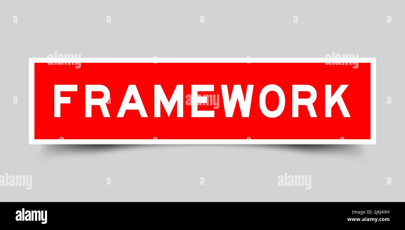 Sticker label with word framework in red color on gray background Stock ...