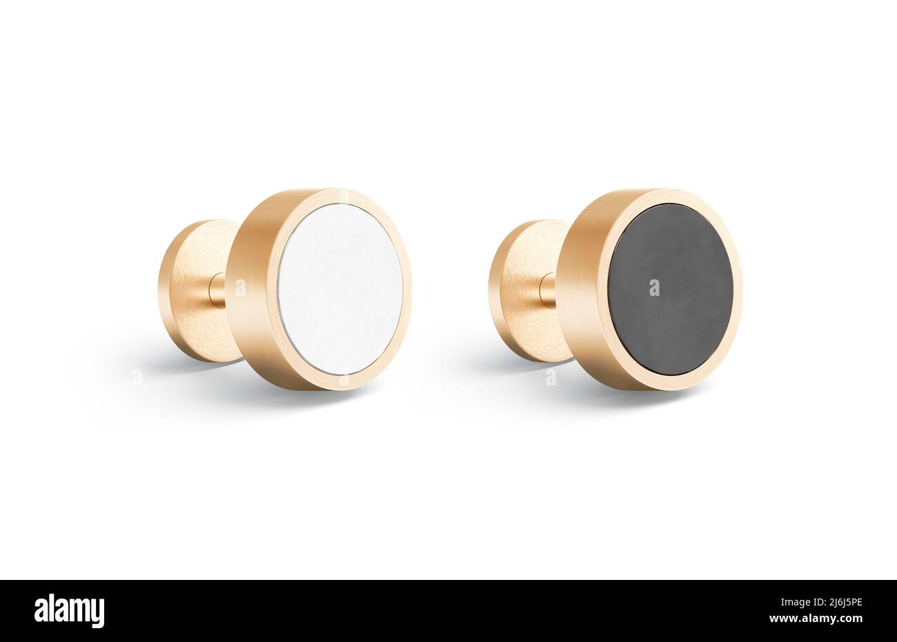 Blank black and white round gold cufflinks stud mockup lying Stock ...
