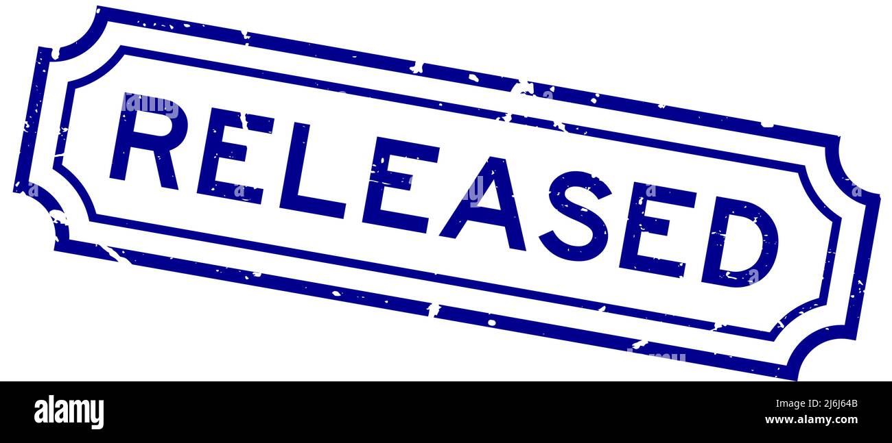 Grunge blue released word rubber seal stamp on white background Stock ...