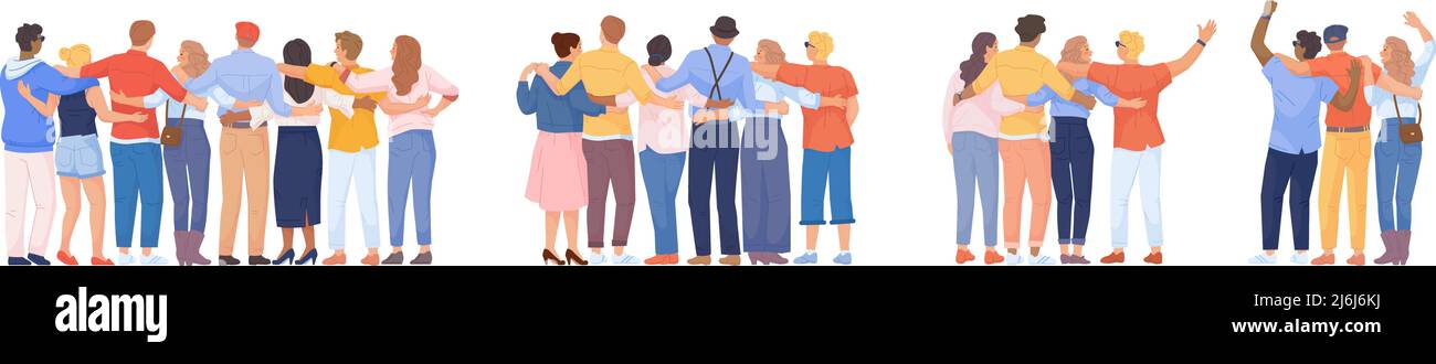 Teamback friends. Vistas behind teamwork group, stand people back unity ...