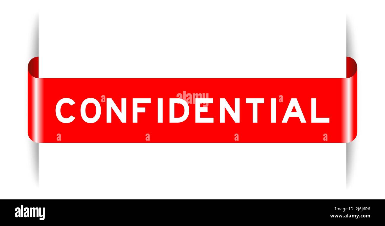 Red color inserted label banner with word confidential on white ...