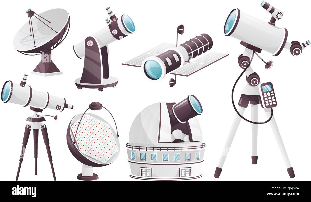 Cartoon observatories. Satellite telescope astronomical telescopio ...