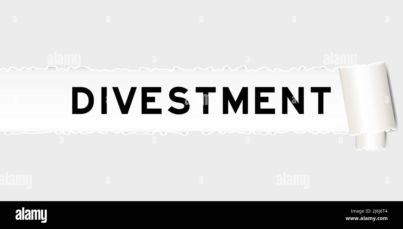 Ripped gray paper background that have word divestment under torn part ...