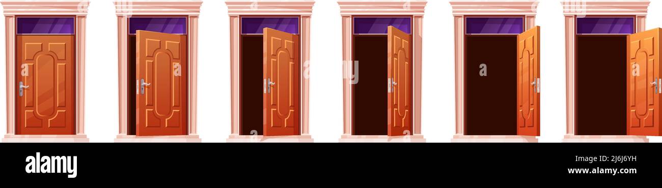 Door animation. Cartoon doors motion open entrance home, game wooden ...