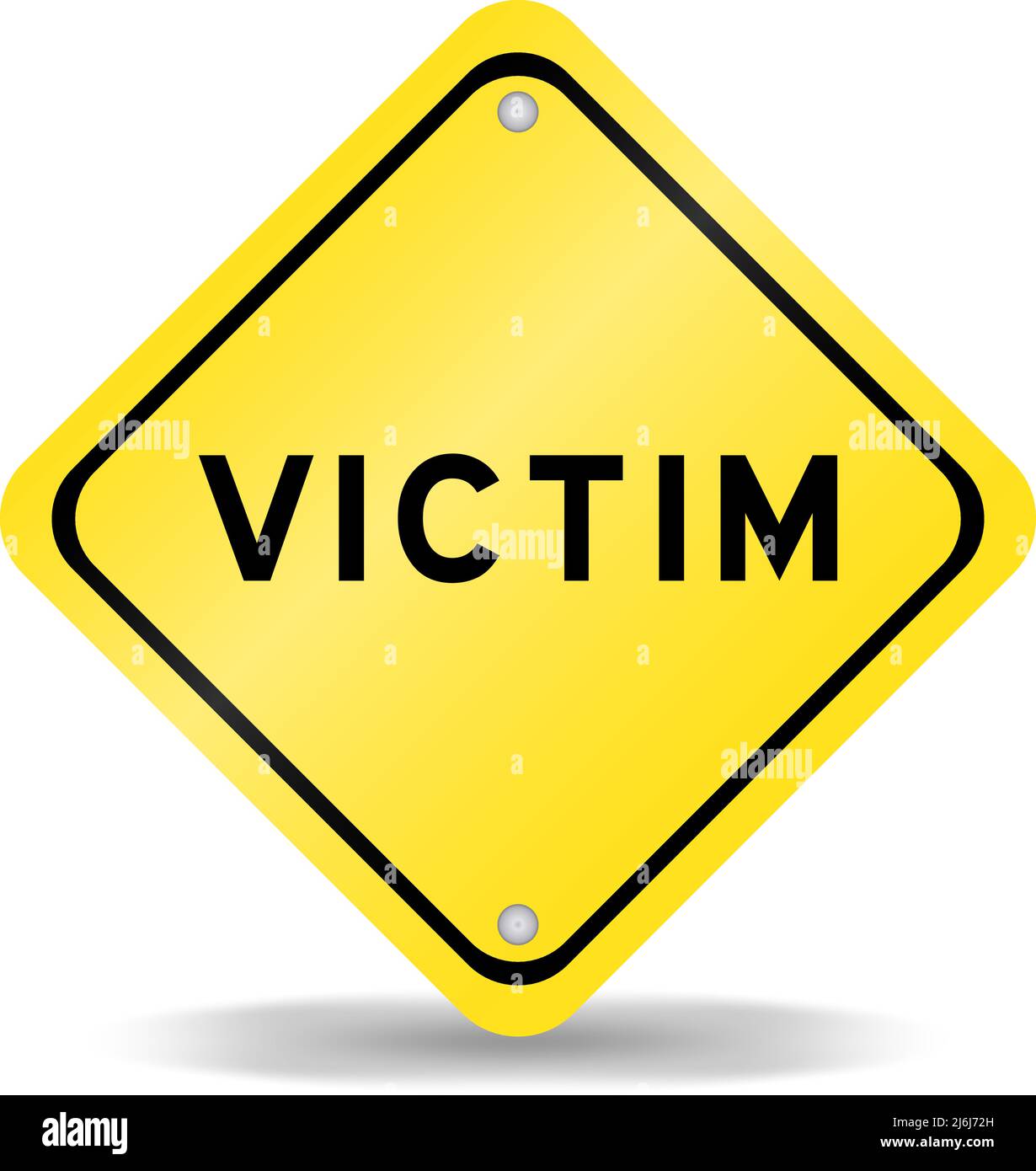 Yellow color transportation sign with word victim on white background ...