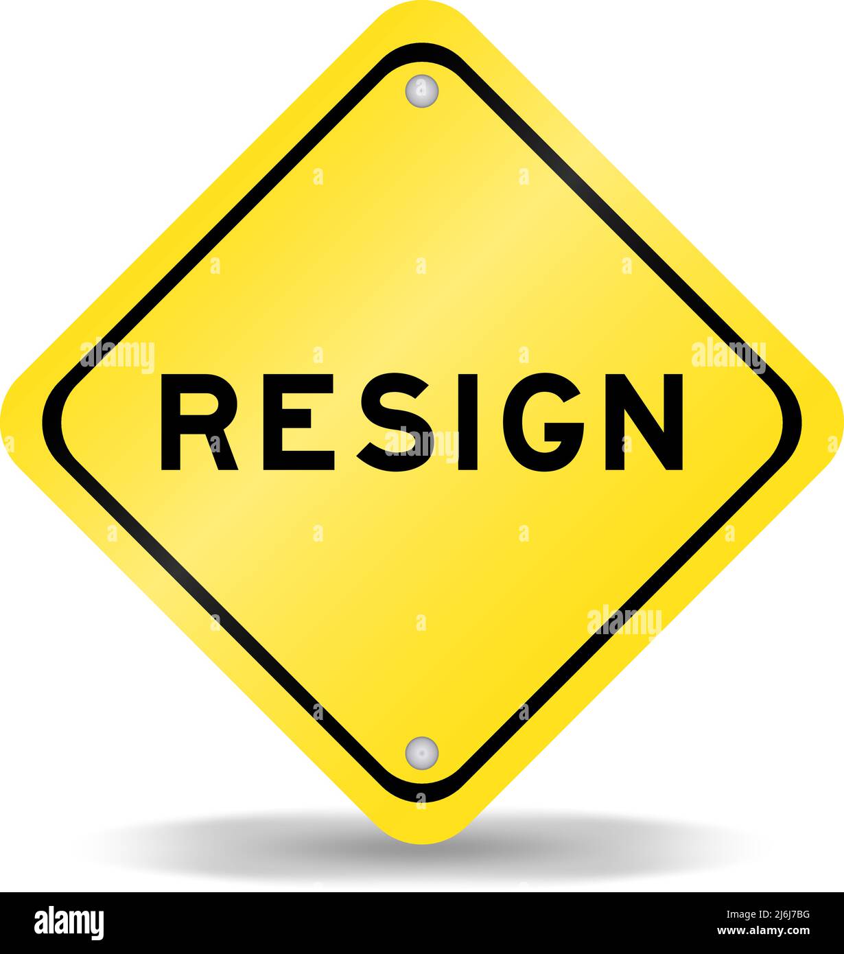 Yellow color transportation sign with word resign on white background ...
