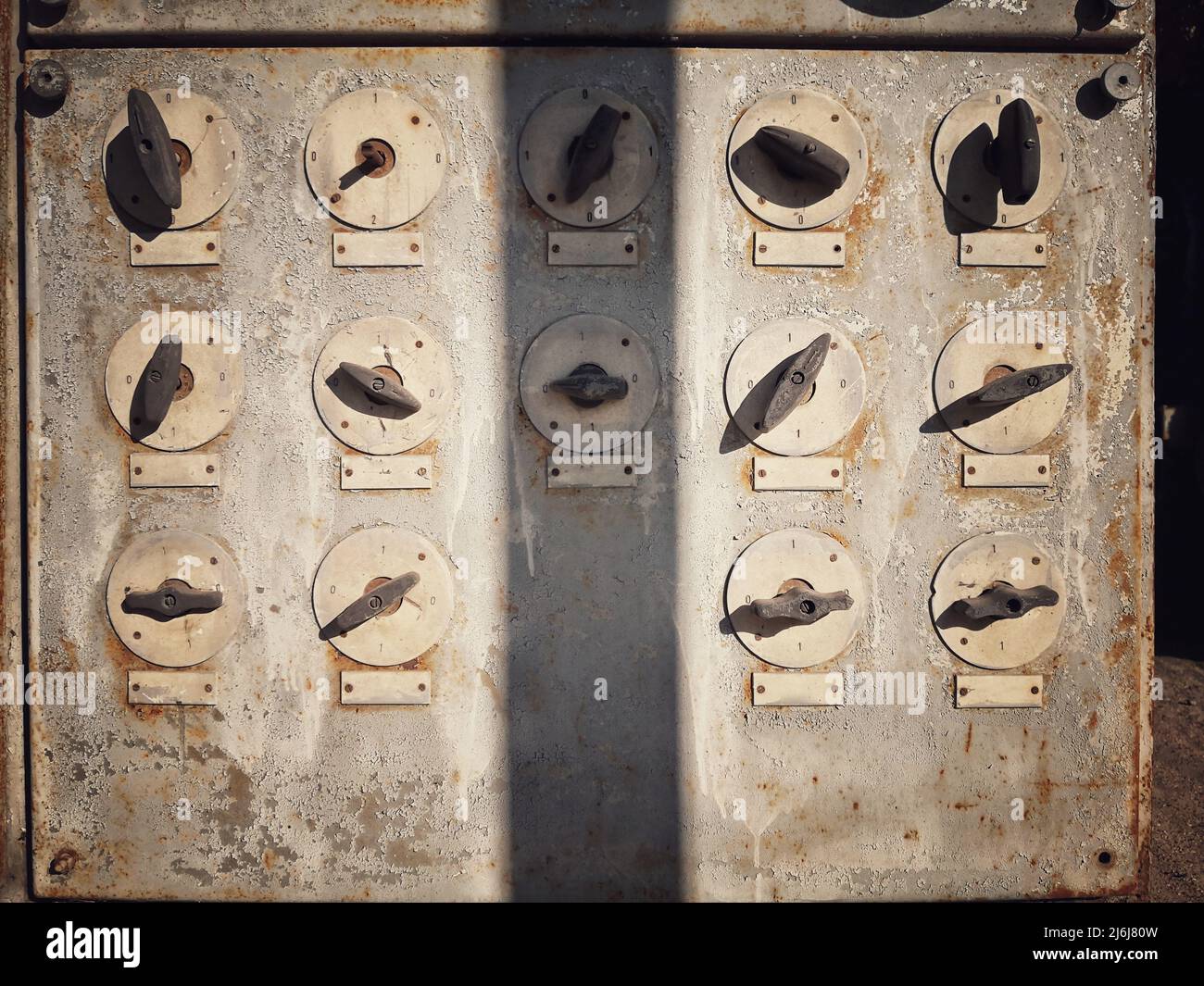 Vintage switch control panel with many buttons in factory manufacturing ...