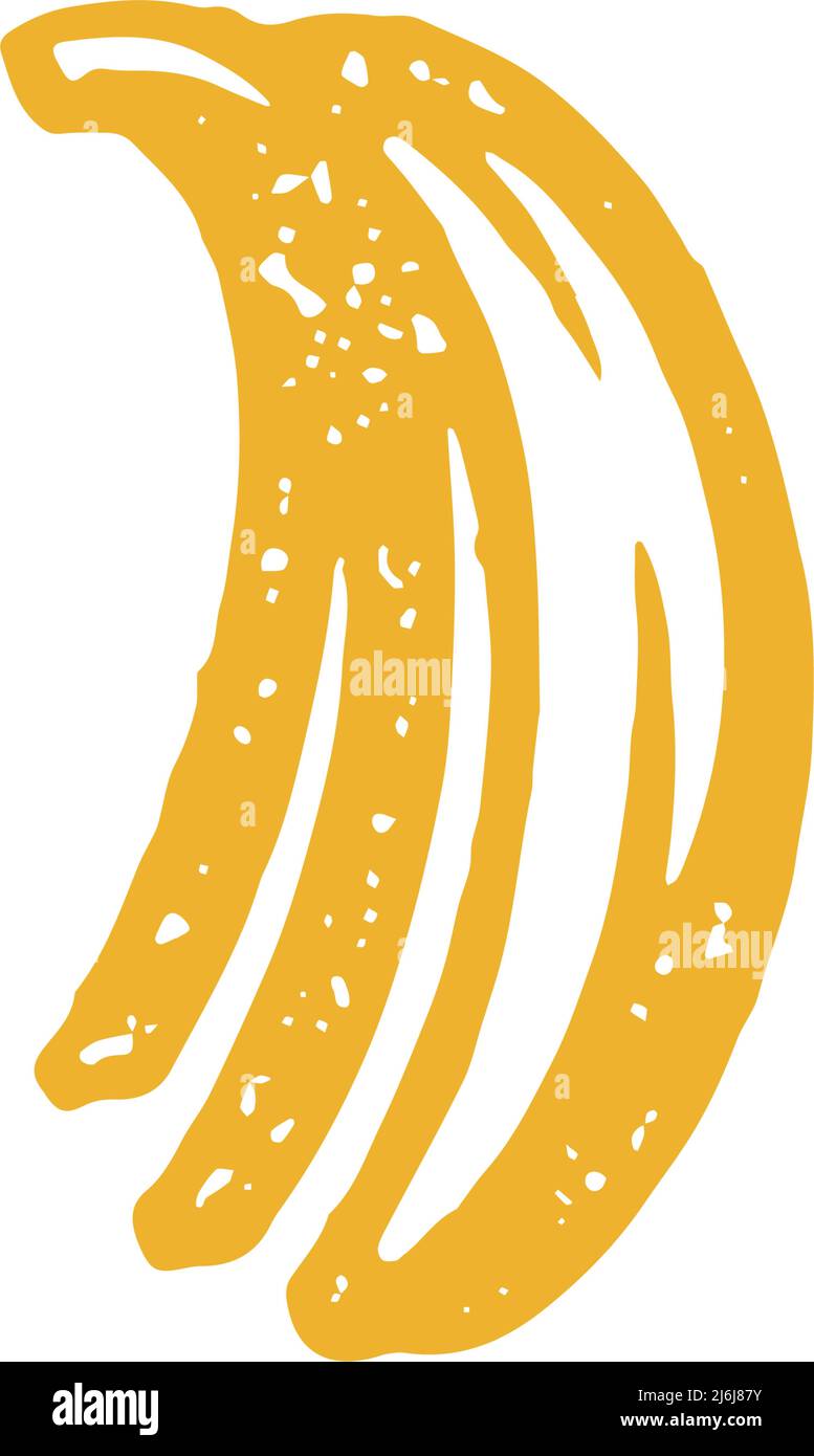Minimalist hand drawn banana branch yellow grunge texture vector ...