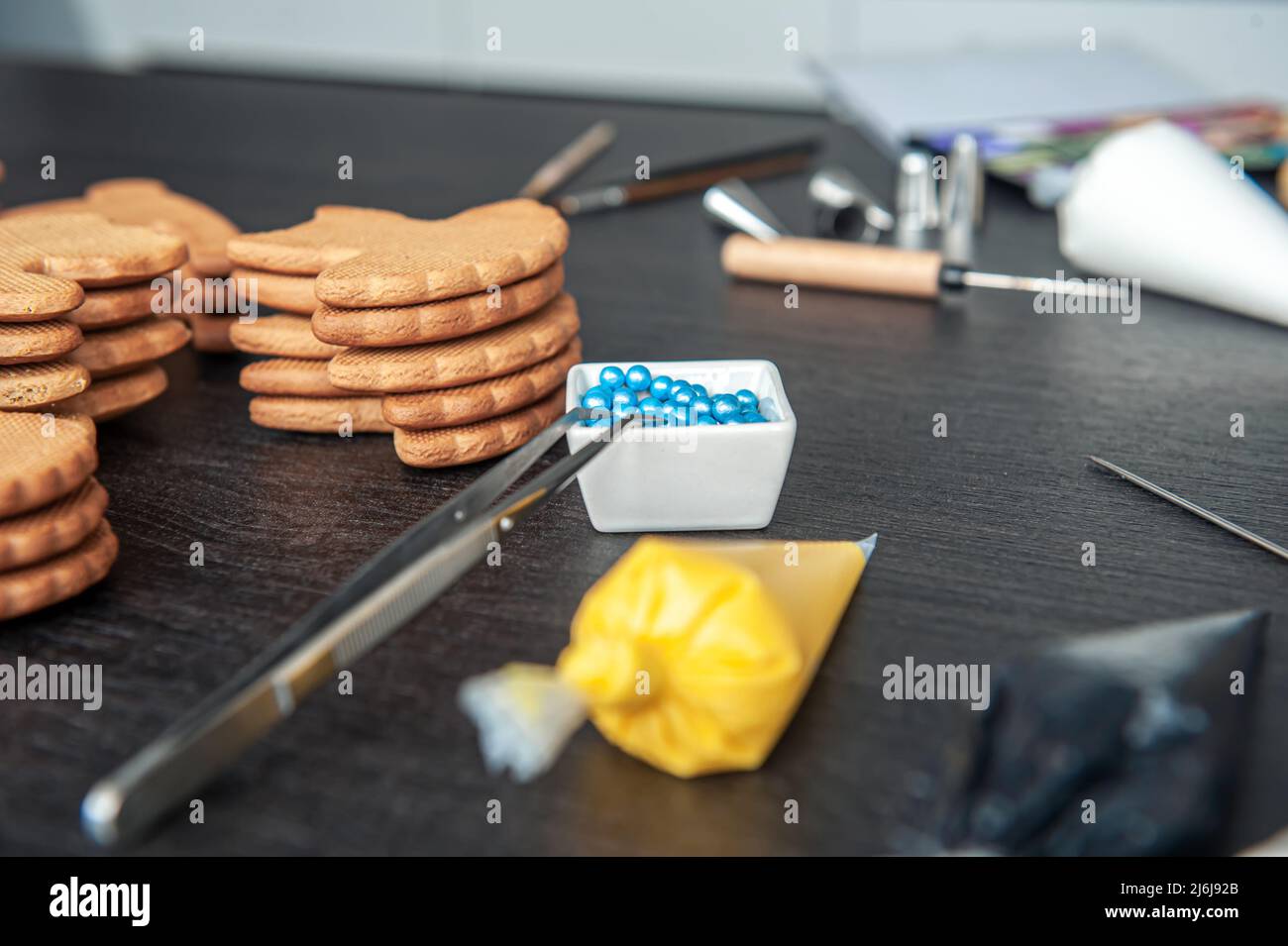 The process of making handmade gingerbread, decortive details Stock ...