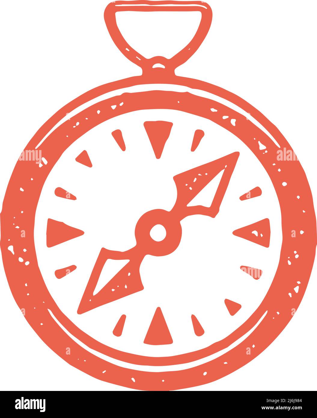 Hand drawn minimalist red compass with arrow for directional map ...