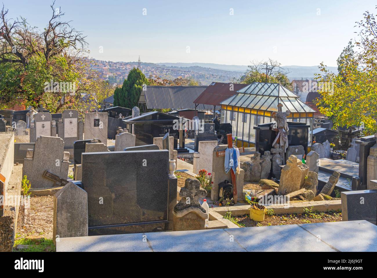 Belgrade, Serbia - October 30, 2021: Large Cemetery Graveyard With View ...