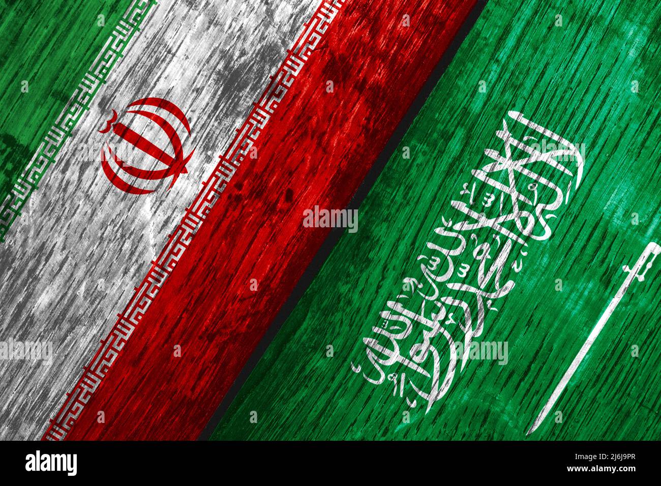 Flags of Iran and Saudi Arabia on the boards Stock Photo - Alamy
