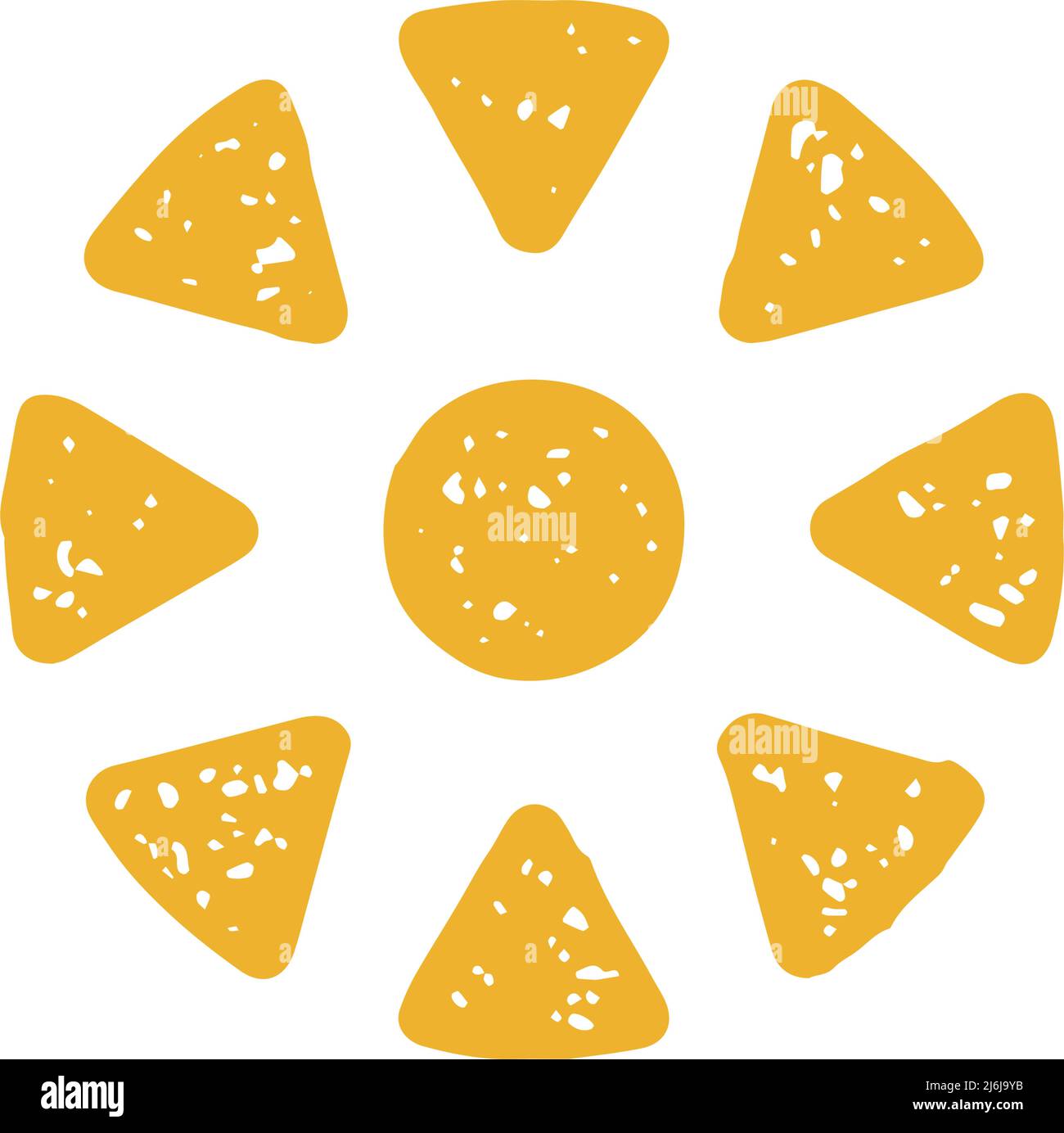 Abstract minimalist yellow sun with circle and triangle arrows beams ...