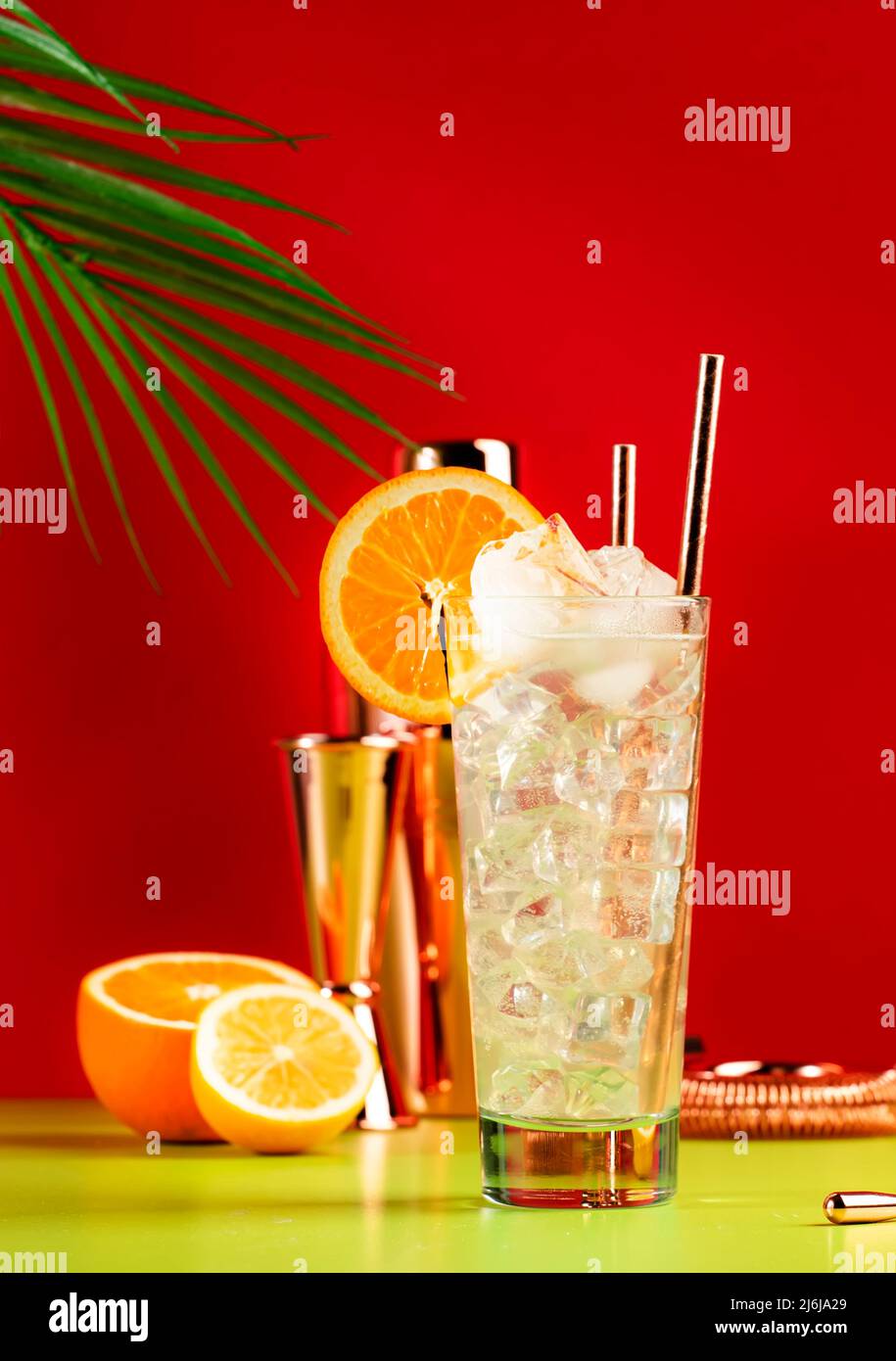 Tom Collins popular alcoholic cocktail with dry gin, syrup, lemon juice ...