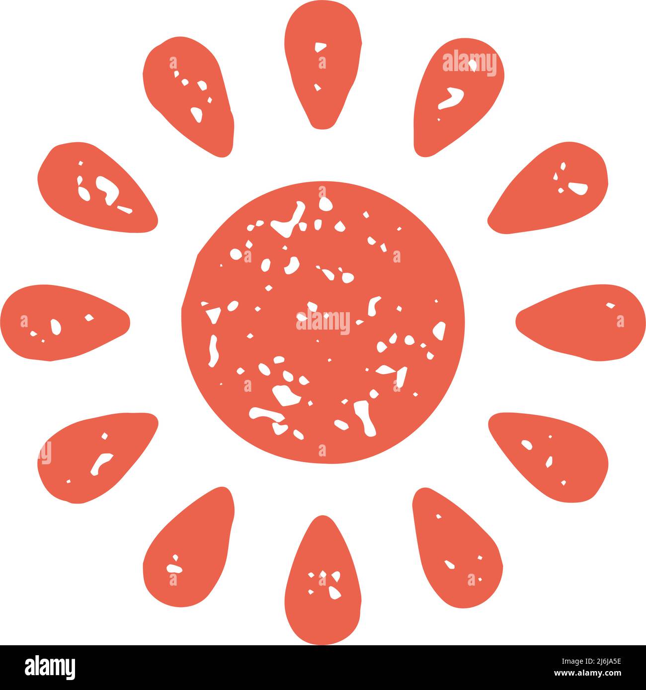 Red burning sun with curved drop shape rays heat warm summer ...