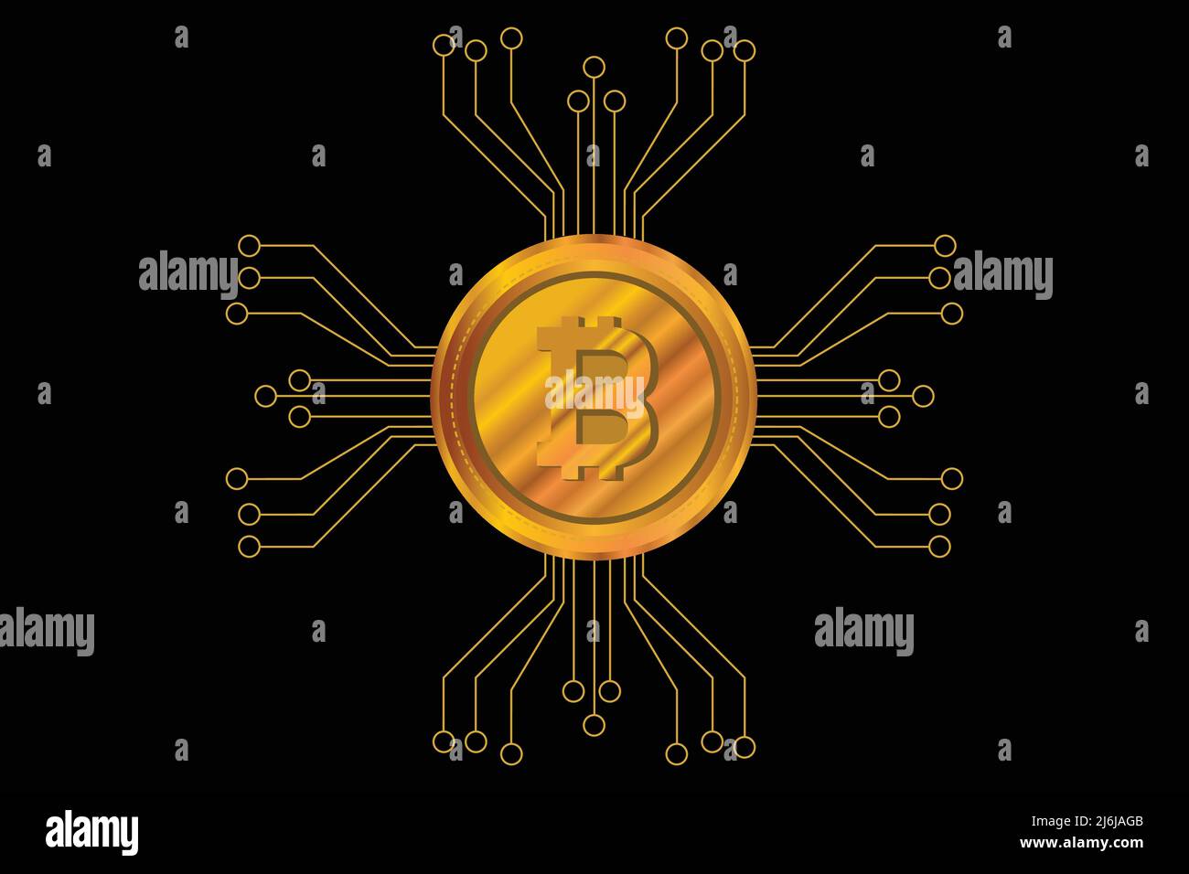 Bitcoin and electric circuit crypto currency. with black background ...