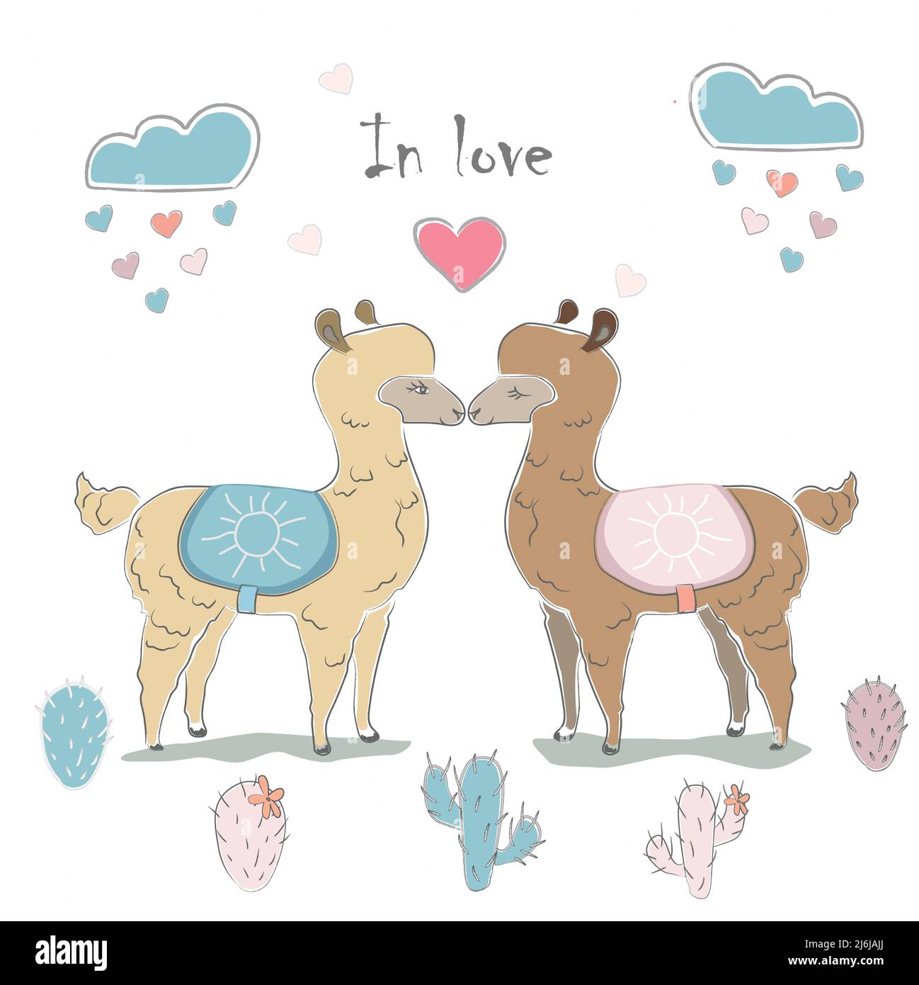Cute Alpaca couple for Valentine's day and love cards. Vector ...