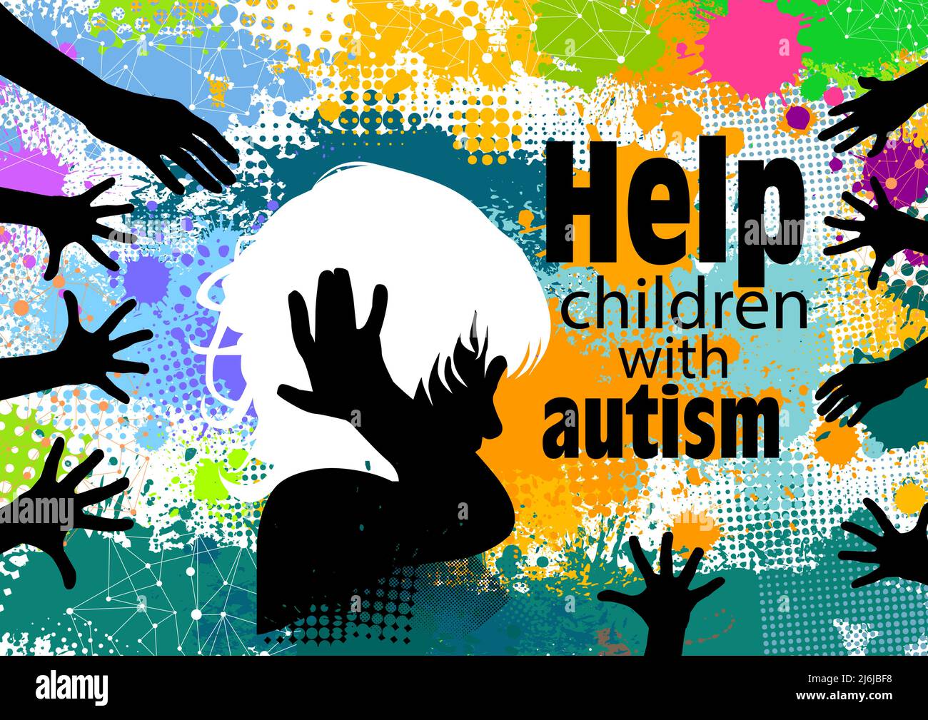 Help children with autism.The girl covers her ears with her hands ...