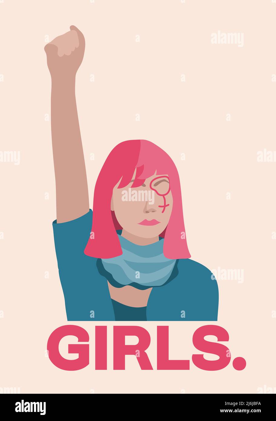 Freedom feminist woman raised up fist. Feminism, girl power symbol in ...
