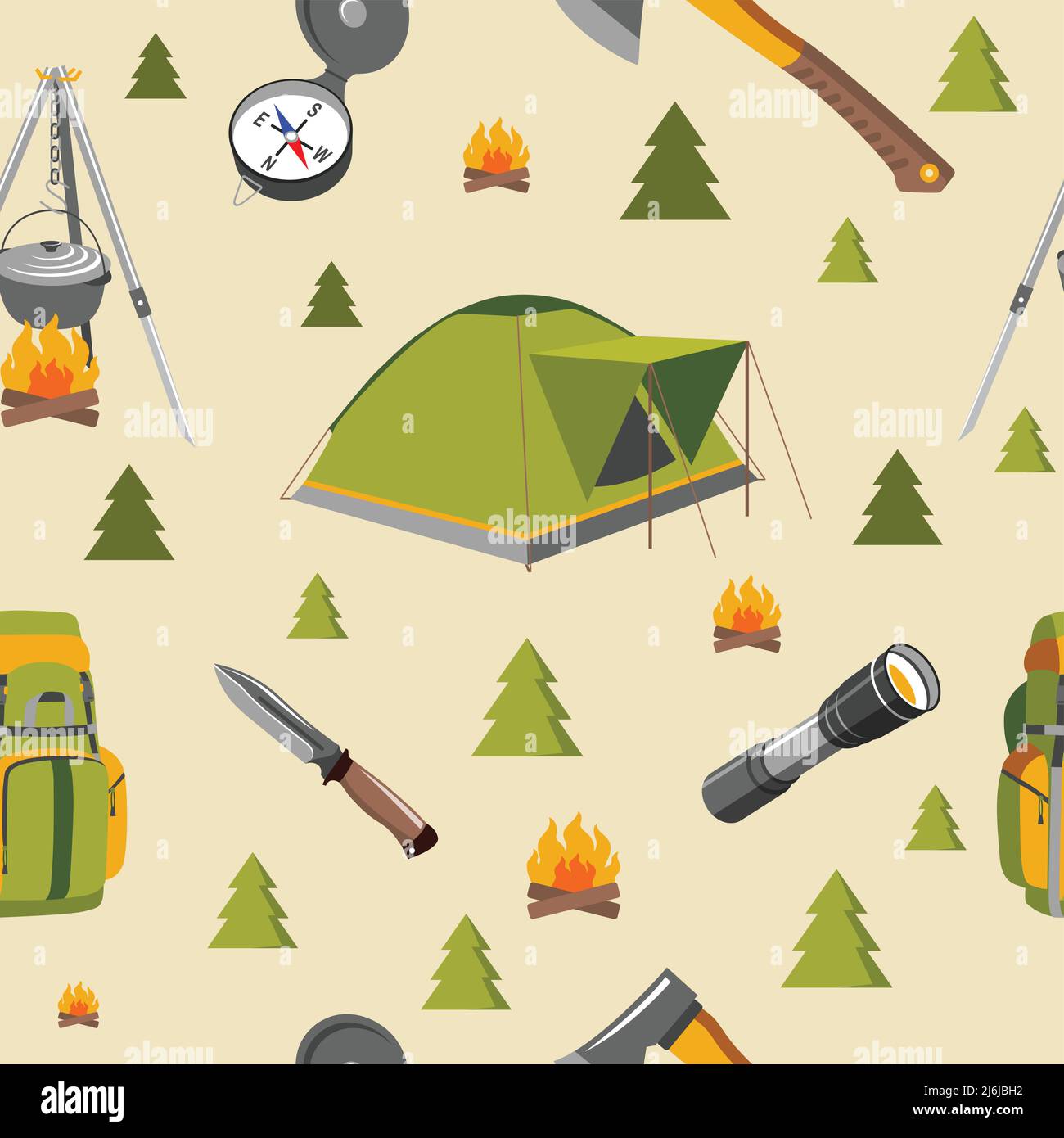 Seamless background with camp equipment and objects Stock Vector Image ...
