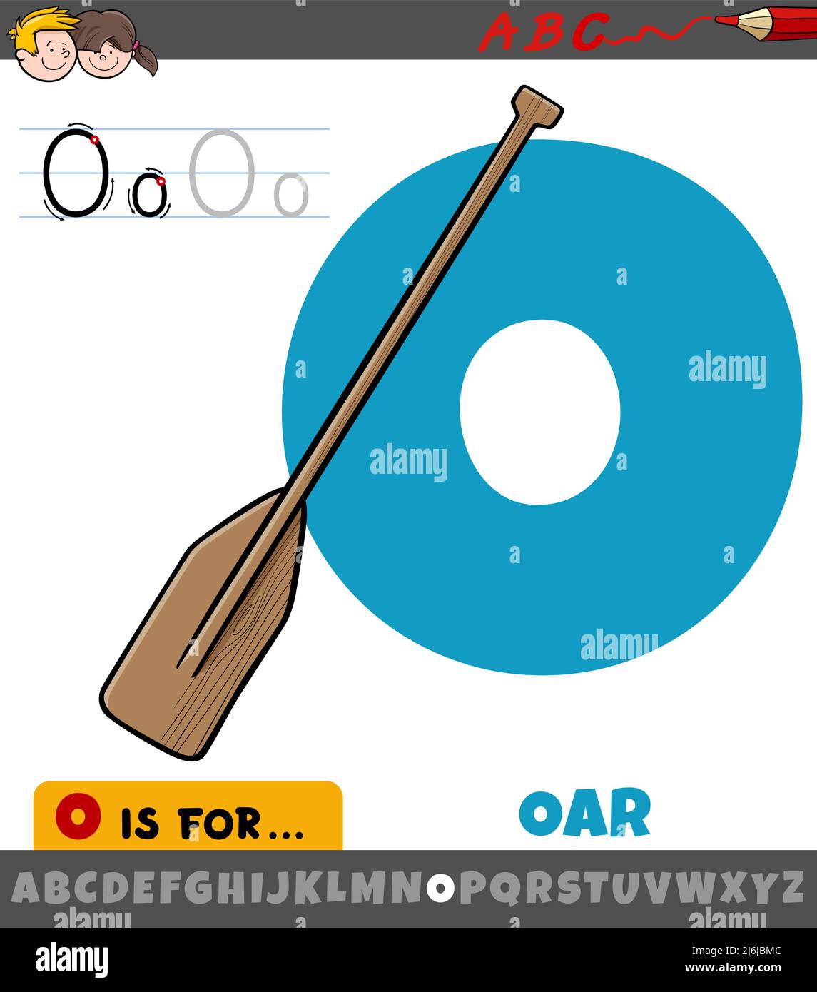 Educational cartoon illustration of letter O from alphabet with oar ...