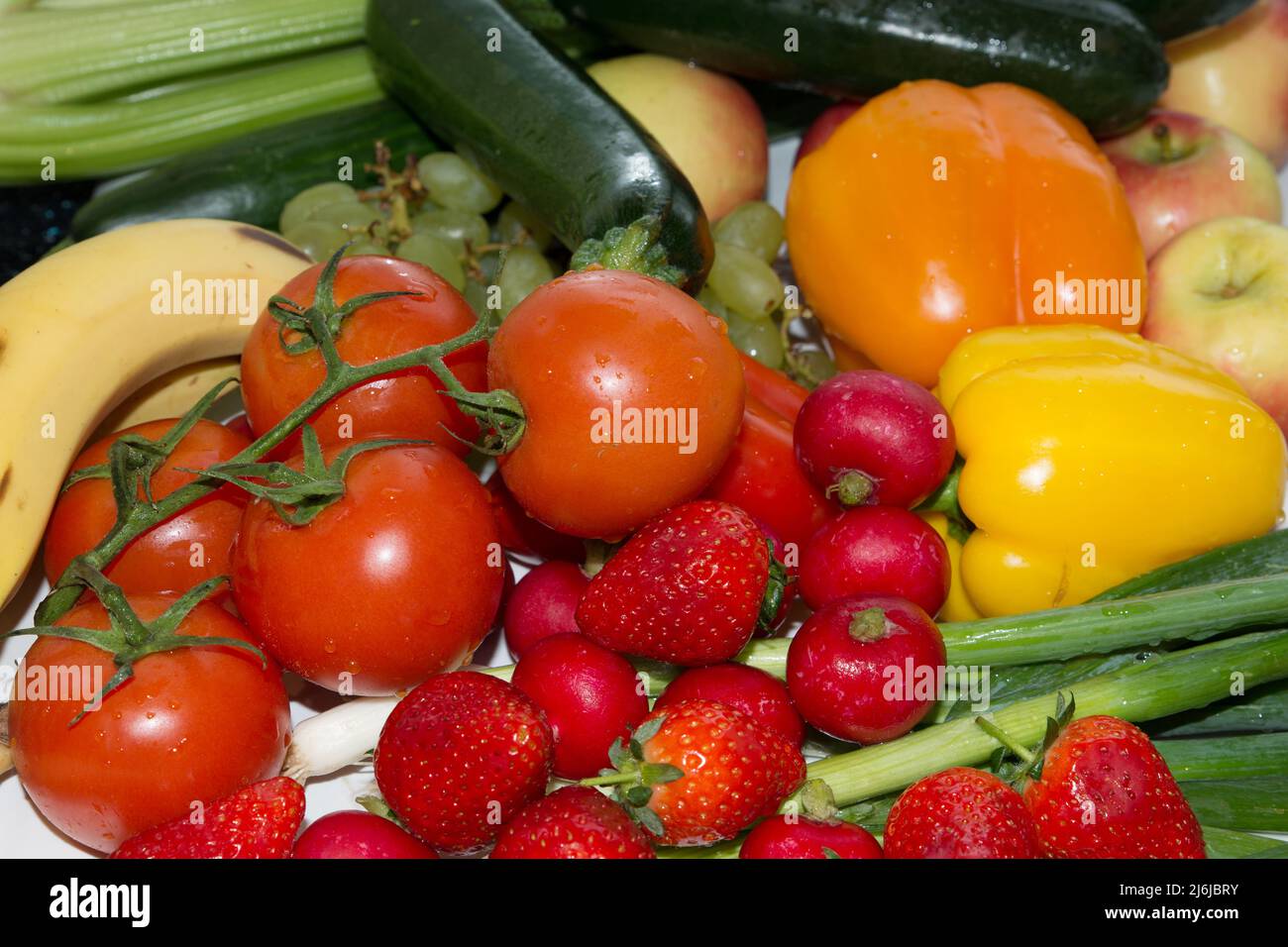 close up of colorful fresh fruit, A variety of succulent organic ...