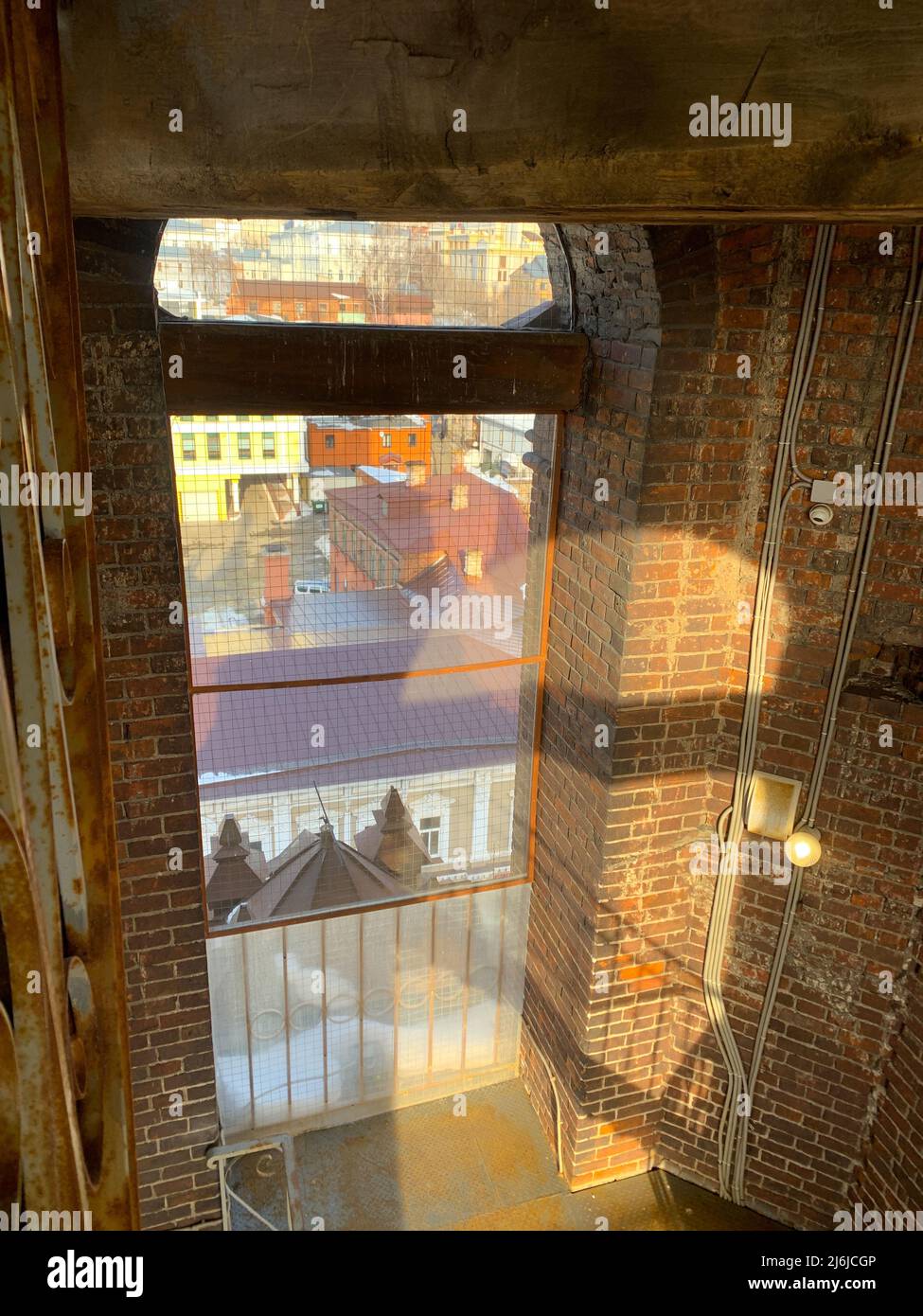 Inside old red bricked tower. View inside church Stock Photo - Alamy