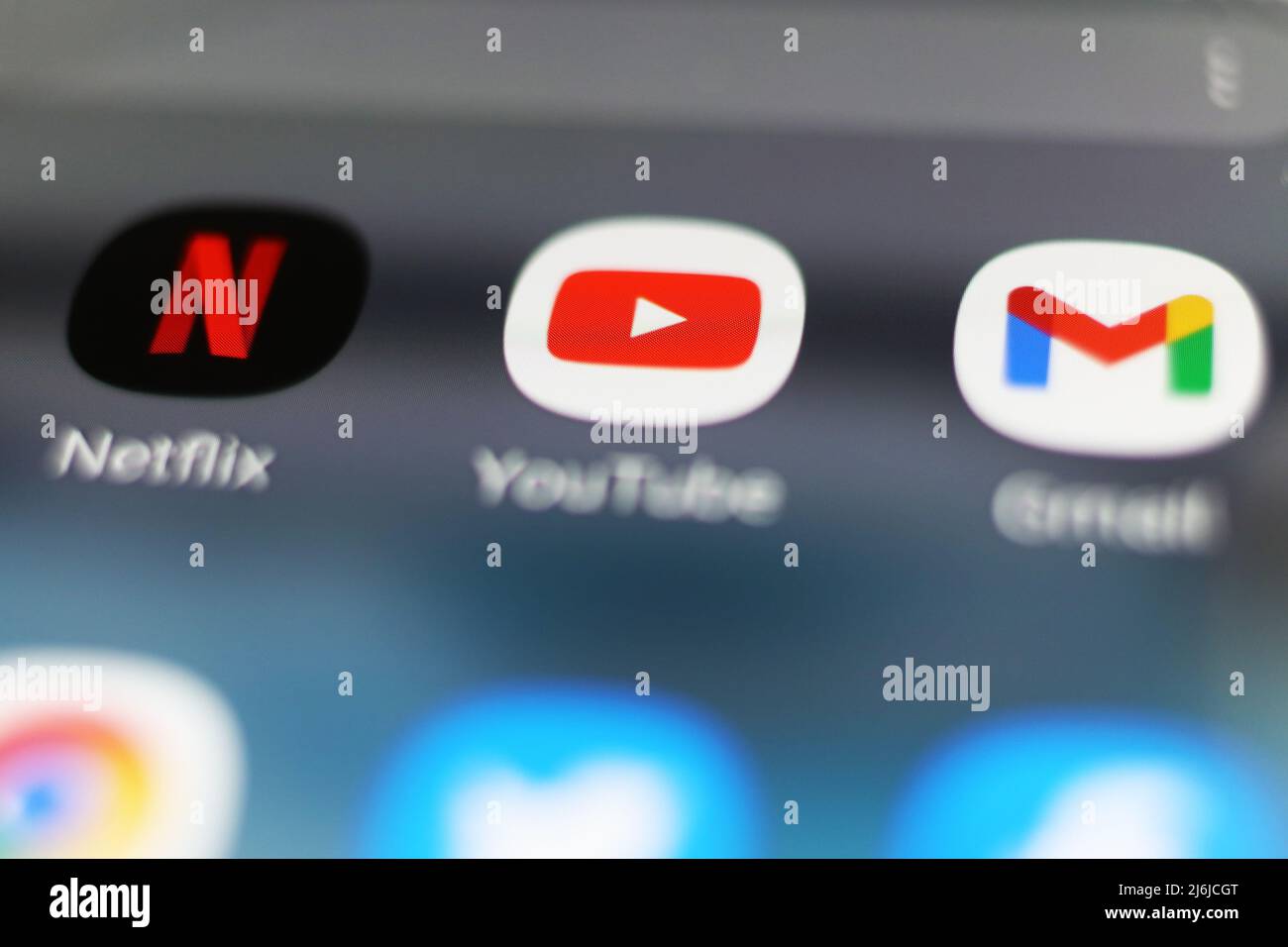 Different mobile applications in a mobile phone, here Netflix, Youtube ...