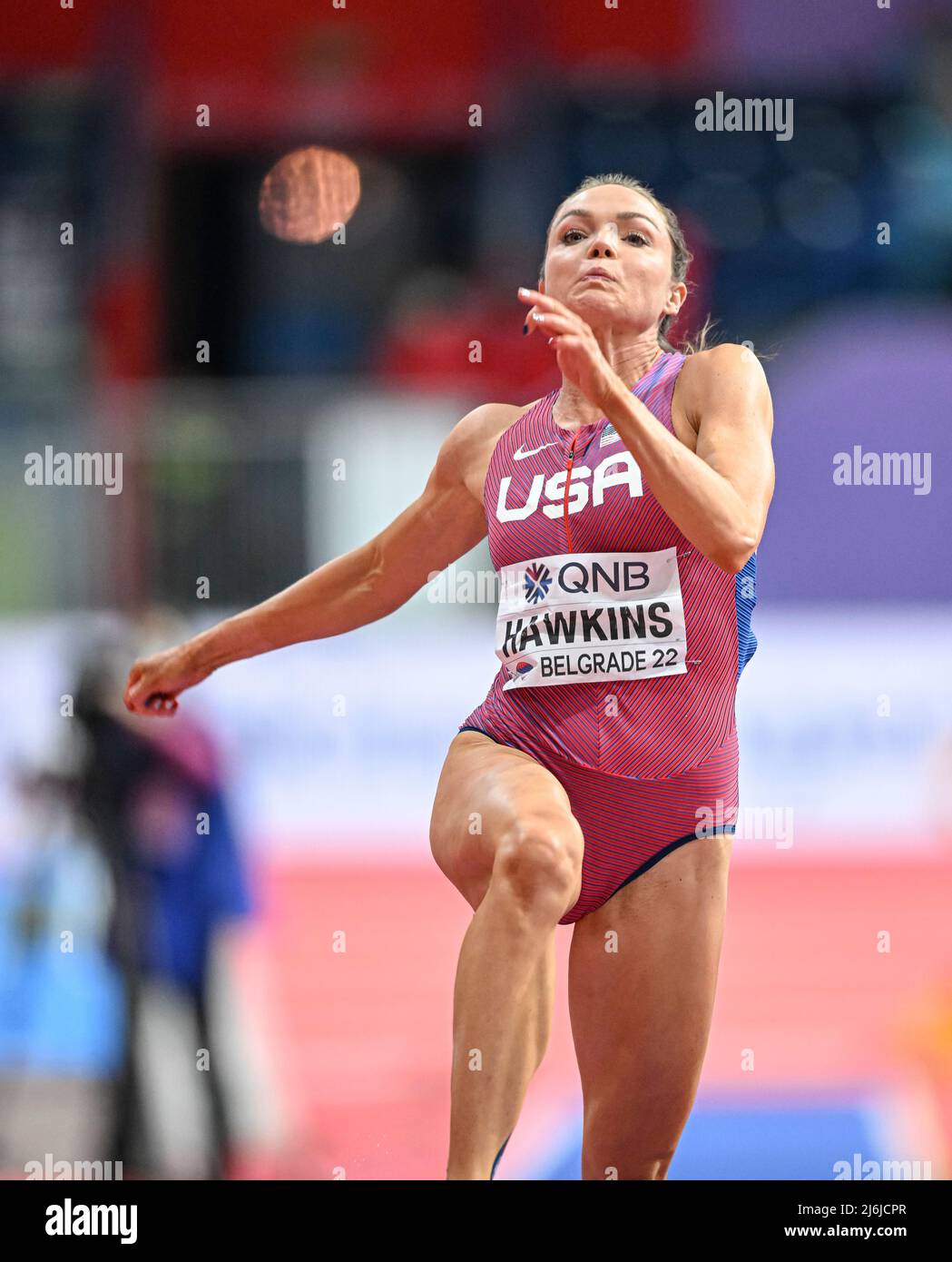 Chari Hawkins participating in the Belgrade 2022 World Indoor ...