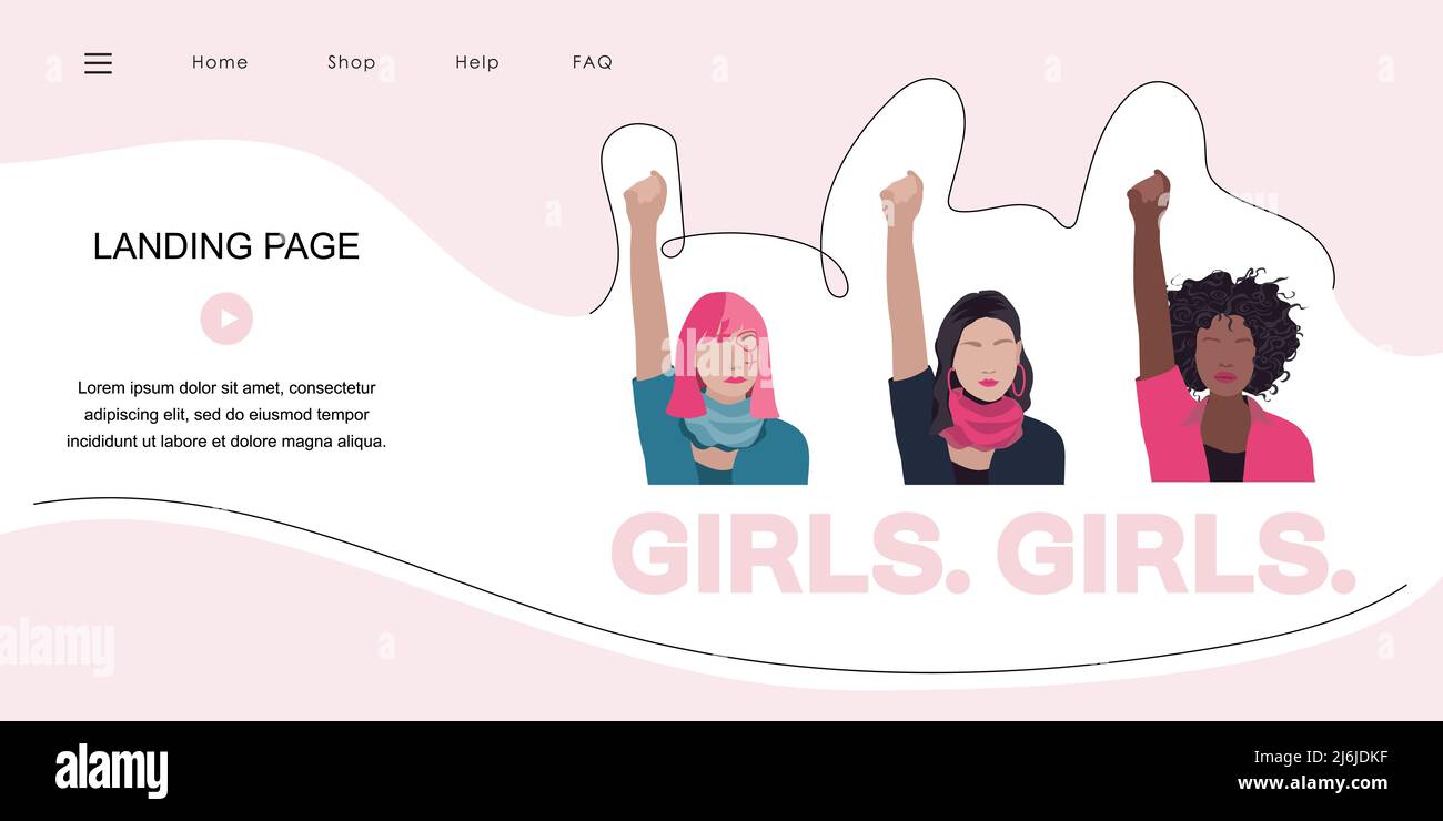 Feminist landing page with protest girl power in sisterhood arm and ...