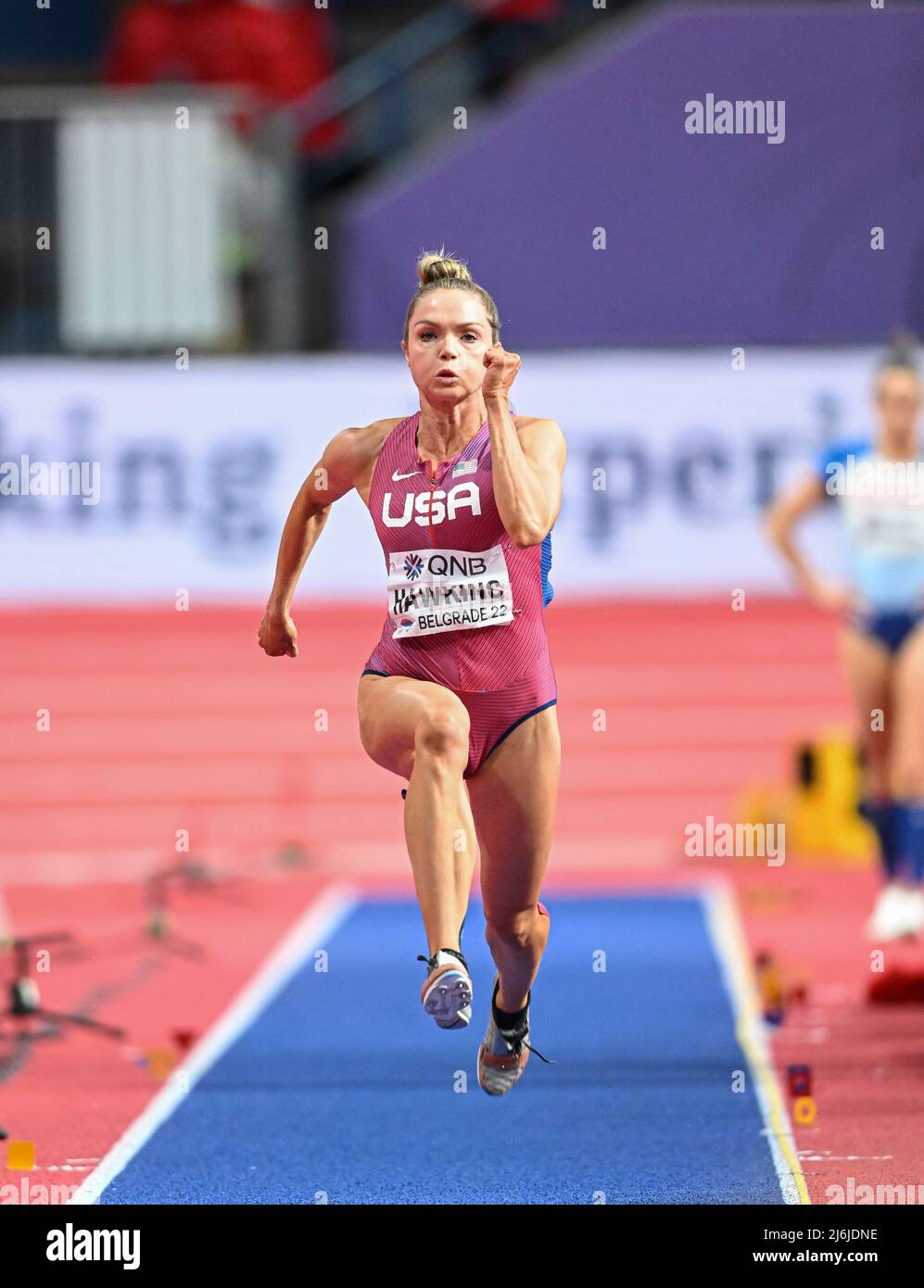 Chari Hawkins participating in the Belgrade 2022 World Indoor ...