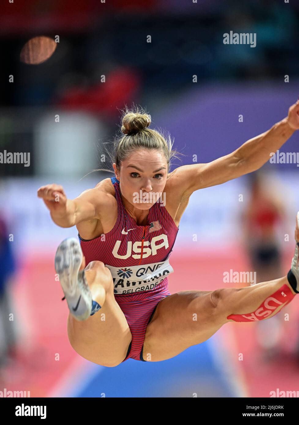 Chari Hawkins participating in the Belgrade 2022 World Indoor ...