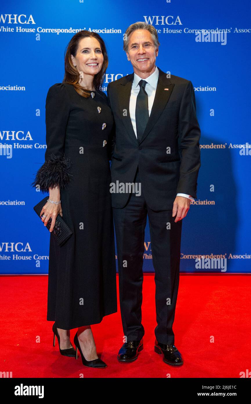 Evan Ryan, left, and Antony Blinken arrive for the 2022 White House ...
