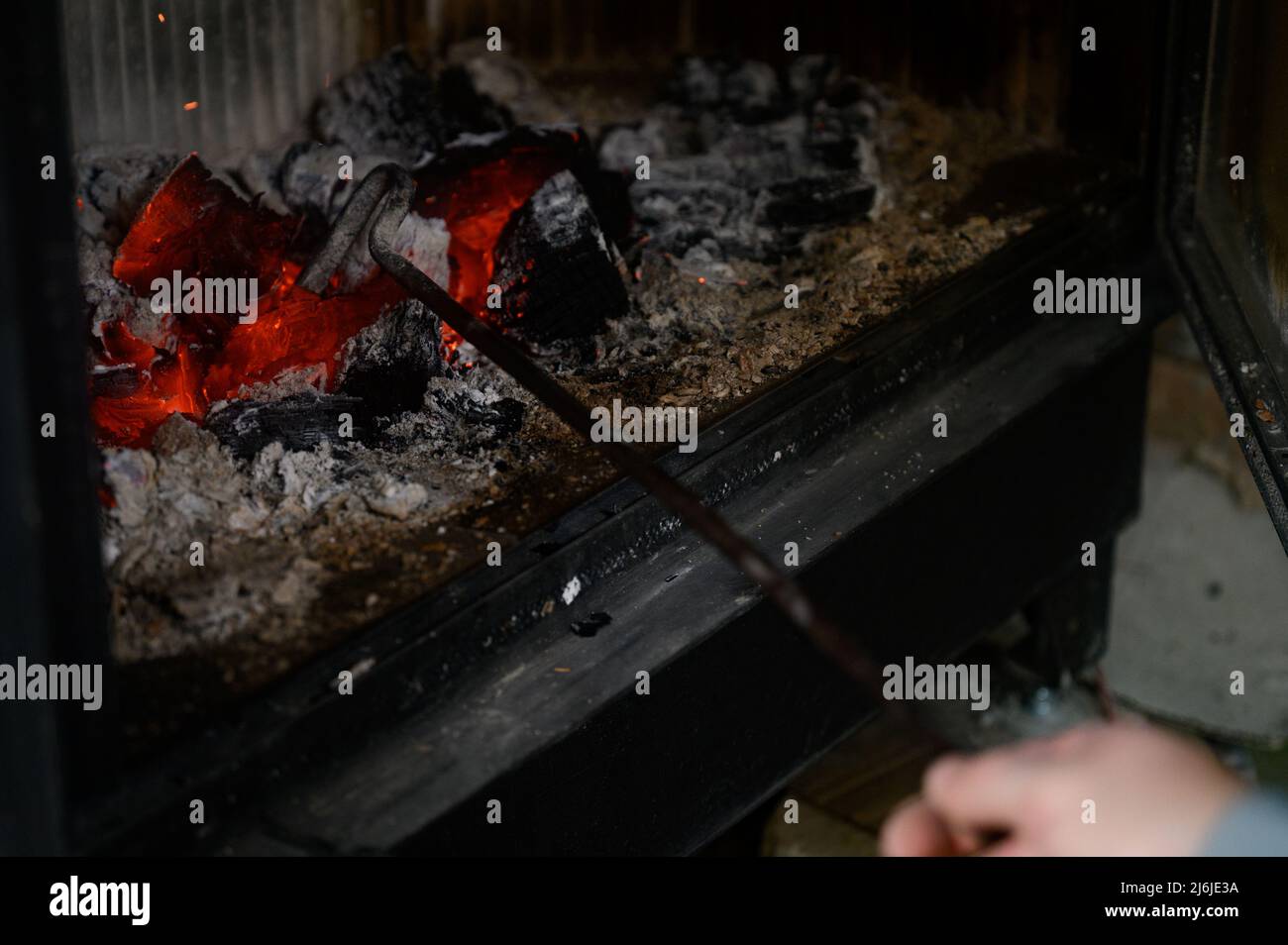 Detailed plan of the combustion chamber in the fireplace, burning wood ...