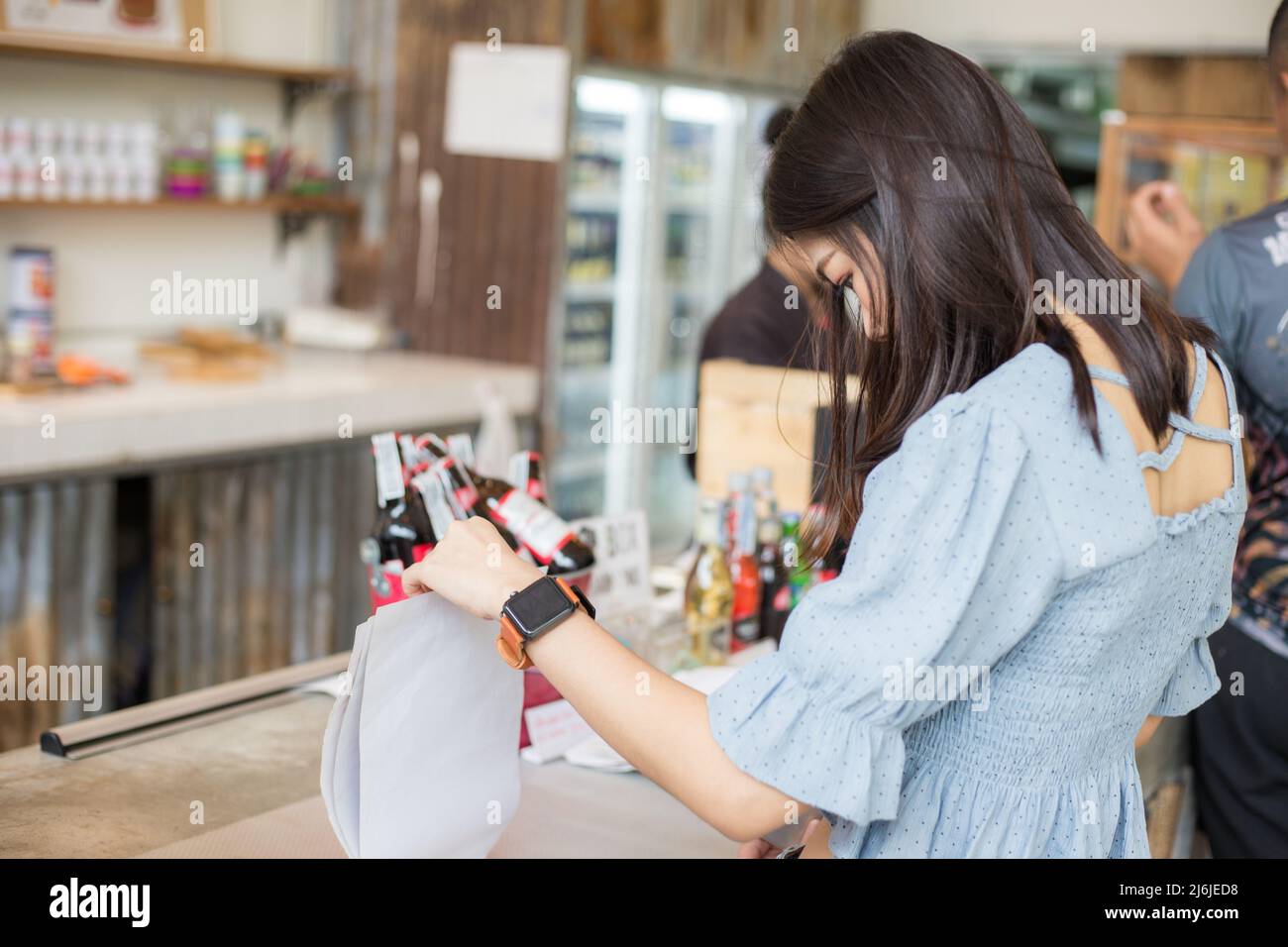 Woman female waitress server employee writing taking order hi-res stock ...