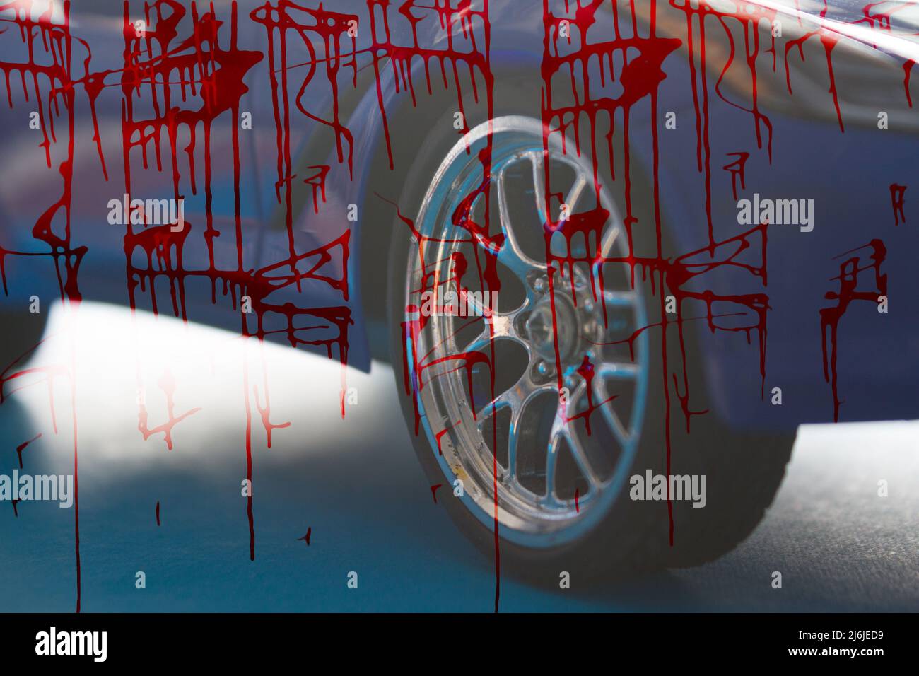 Concept of car accident. Car hits a person. Blood stains Stock Photo ...