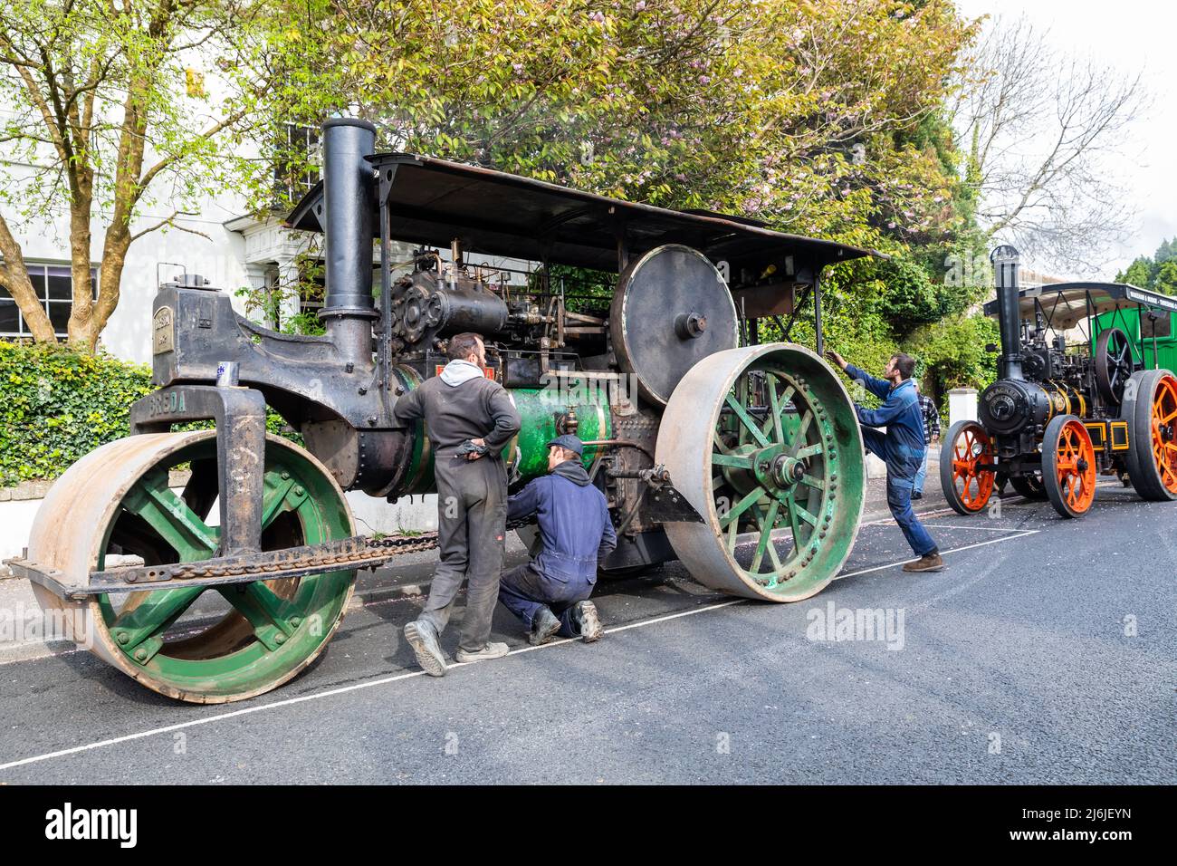 Steam Traction engines parade on Trevithick Day in Camborne, Cornwall ...
