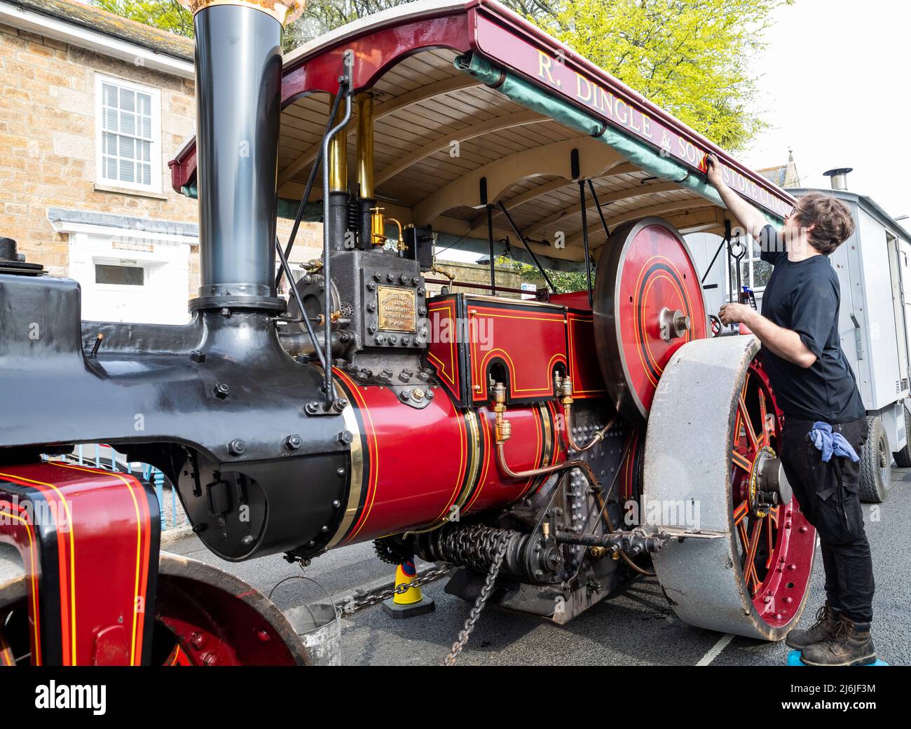 Steam Traction engines parade on Trevithick Day in Camborne, Cornwall ...