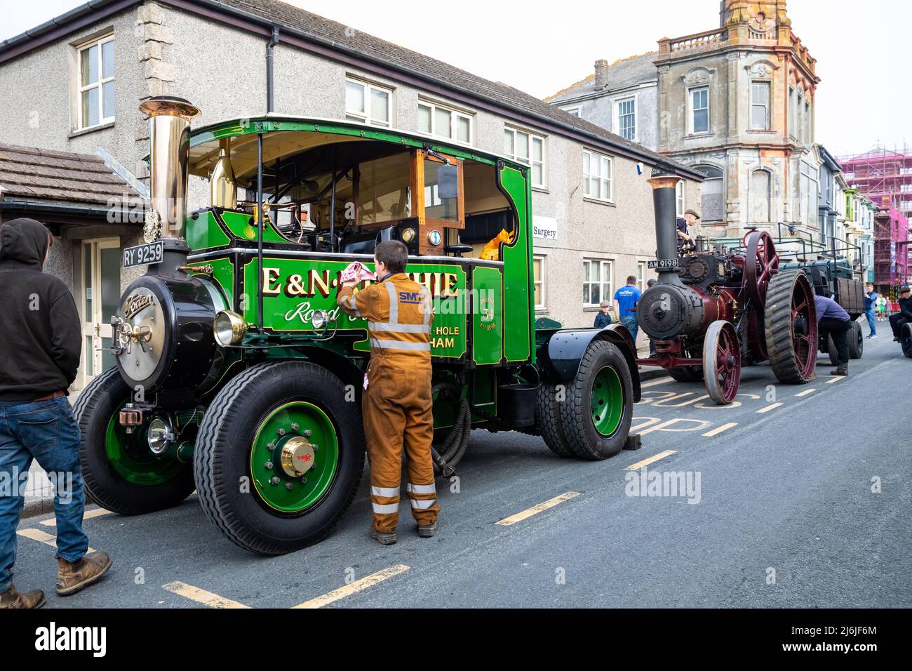 Steam Traction engines parade on Trevithick Day in Camborne, Cornwall ...