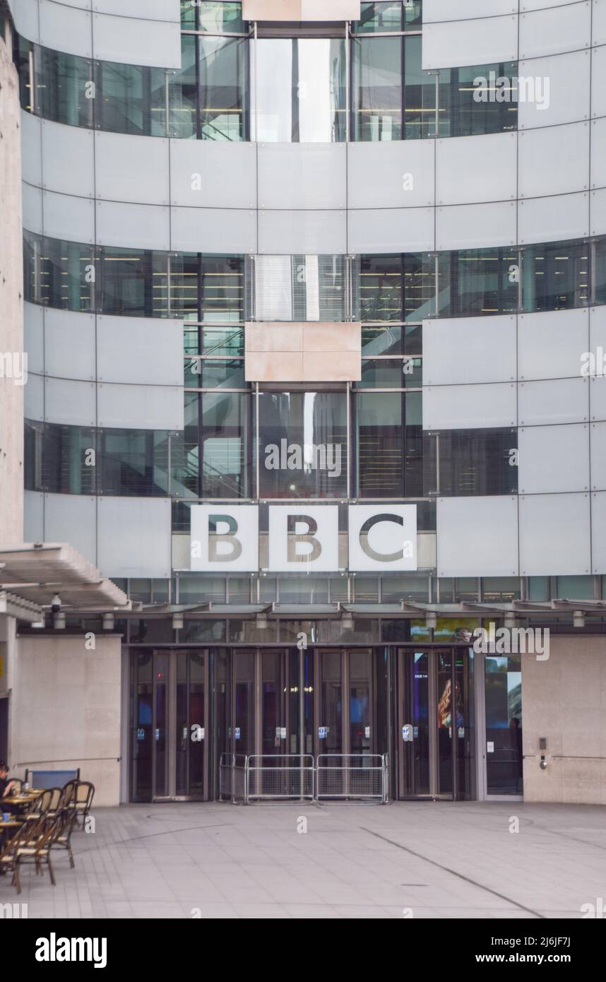 London, UK. 2nd May 2022. Exterior view of Broadcasting House, BBC ...