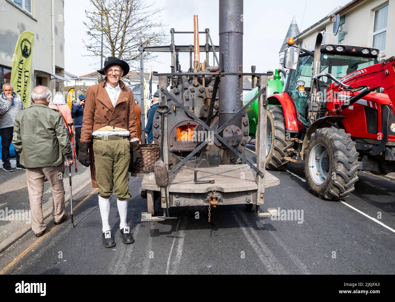Steam Traction engines parade on Trevithick Day in Camborne, Cornwall ...
